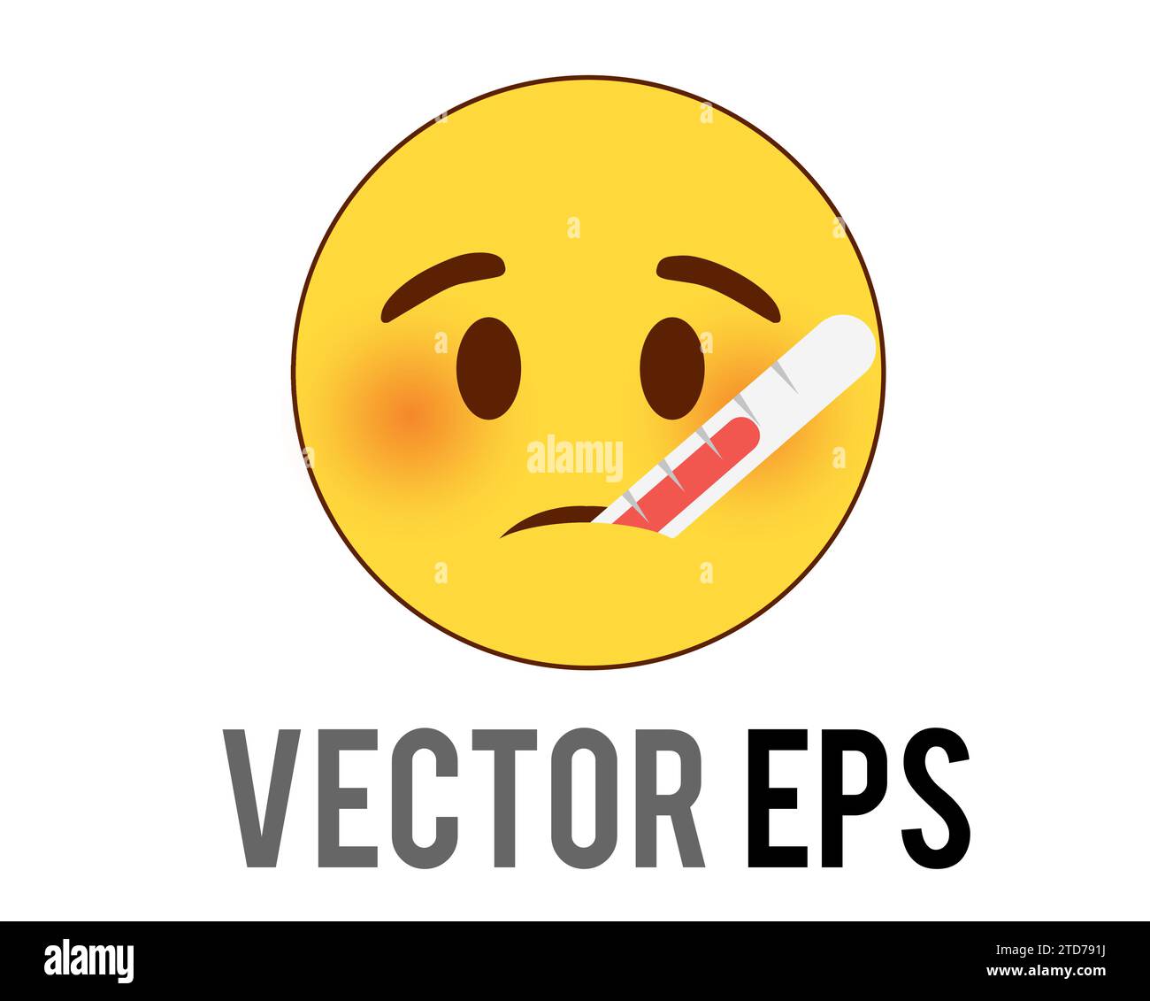 The vector isolated yellow sick face with mouth medical thermometer ...