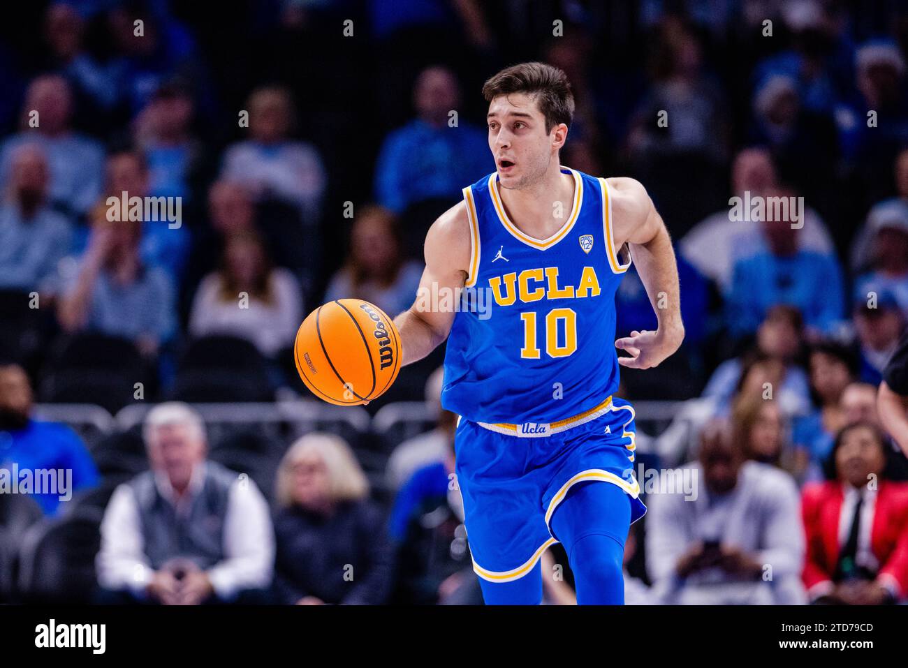 December 16, 2023: UCLA Bruins guard Lazar Stefanovic (10) brings the ...