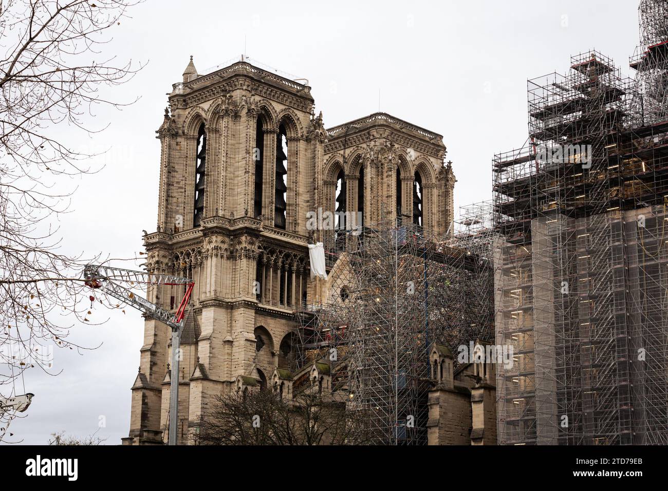 Paris, France. 13th Dec, 2023. View of Notre-Dame Cathedral during renovation work. Notre-Dame ...