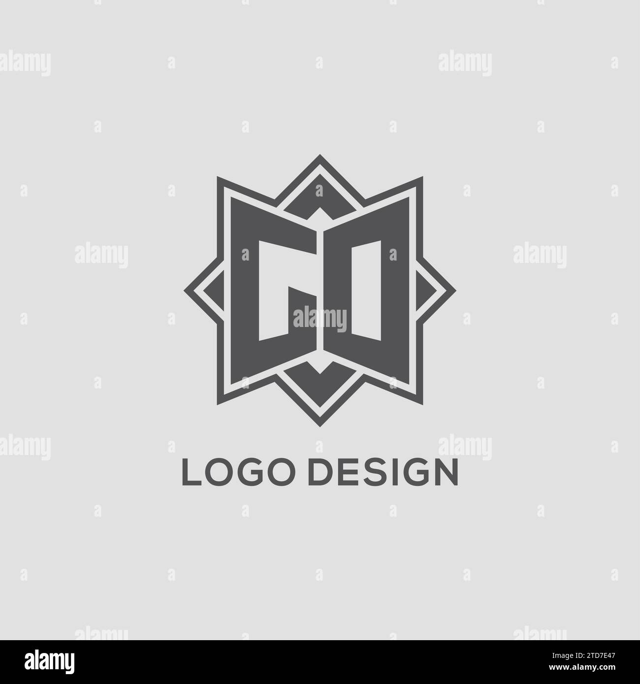 Monogram GO logo with eight point star style design vector graphic ...