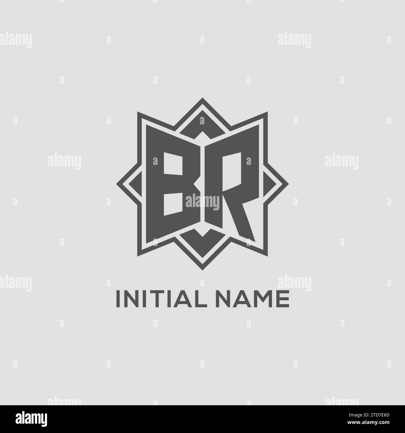 Monogram BR logo with eight point star style design vector graphic ...