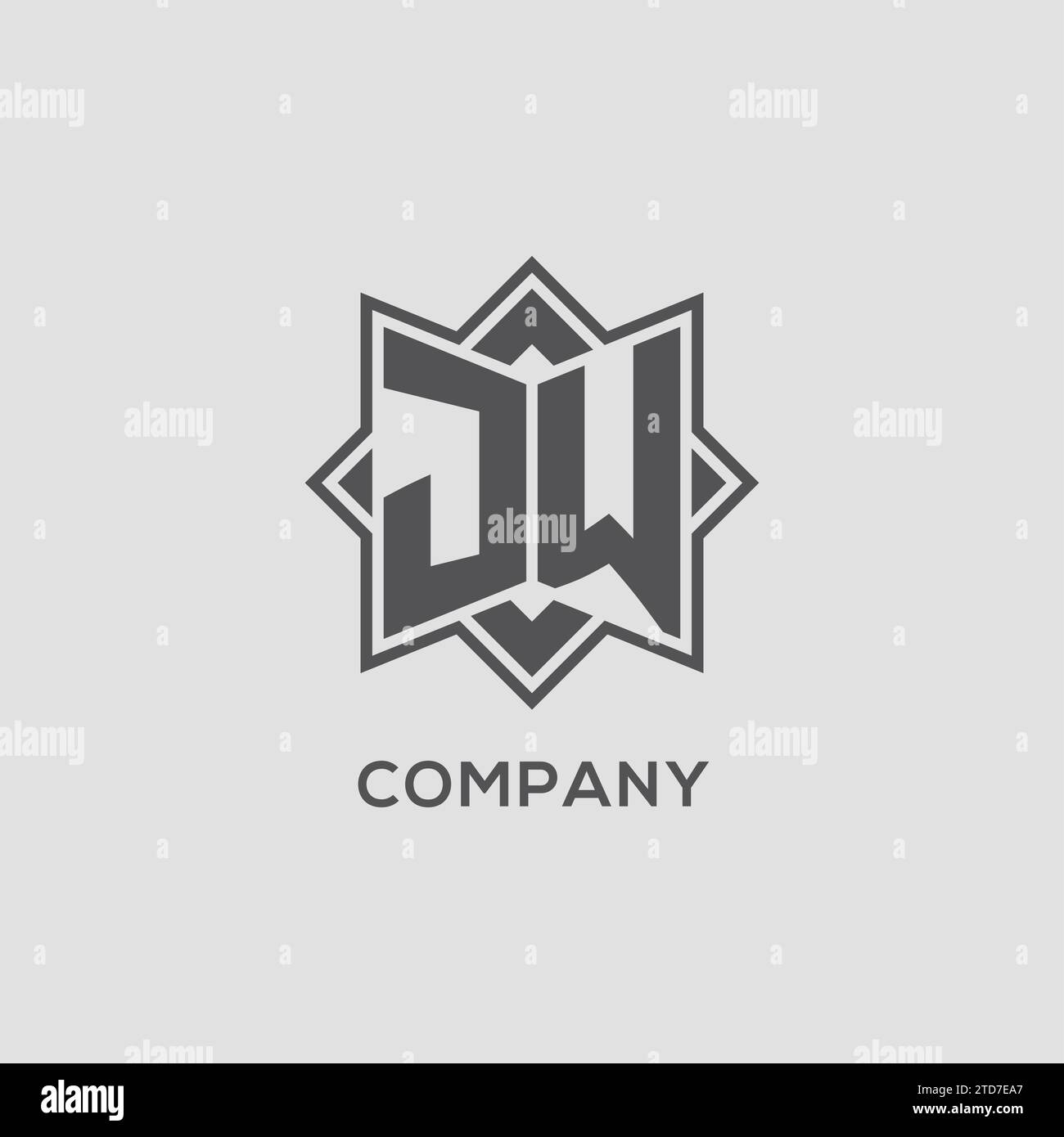 Monogram JW logo with eight point star style design vector graphic ...
