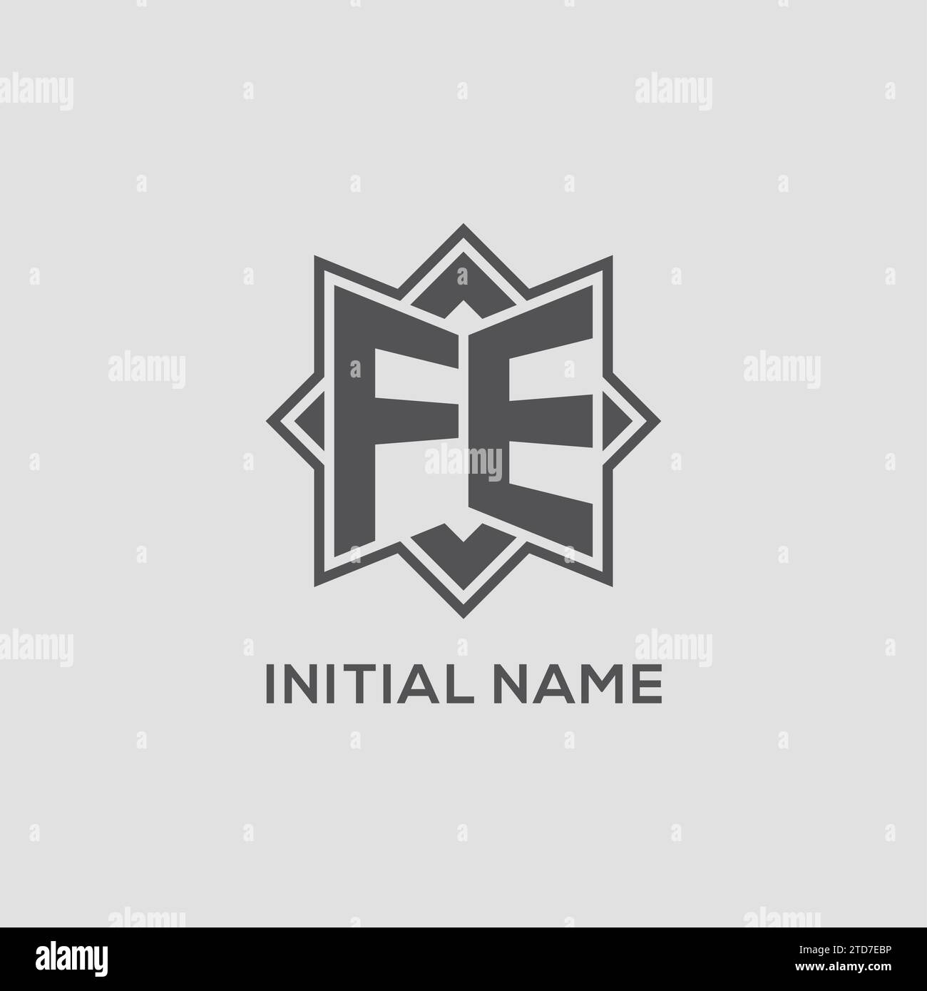 Monogram FE logo with eight point star style design vector graphic ...