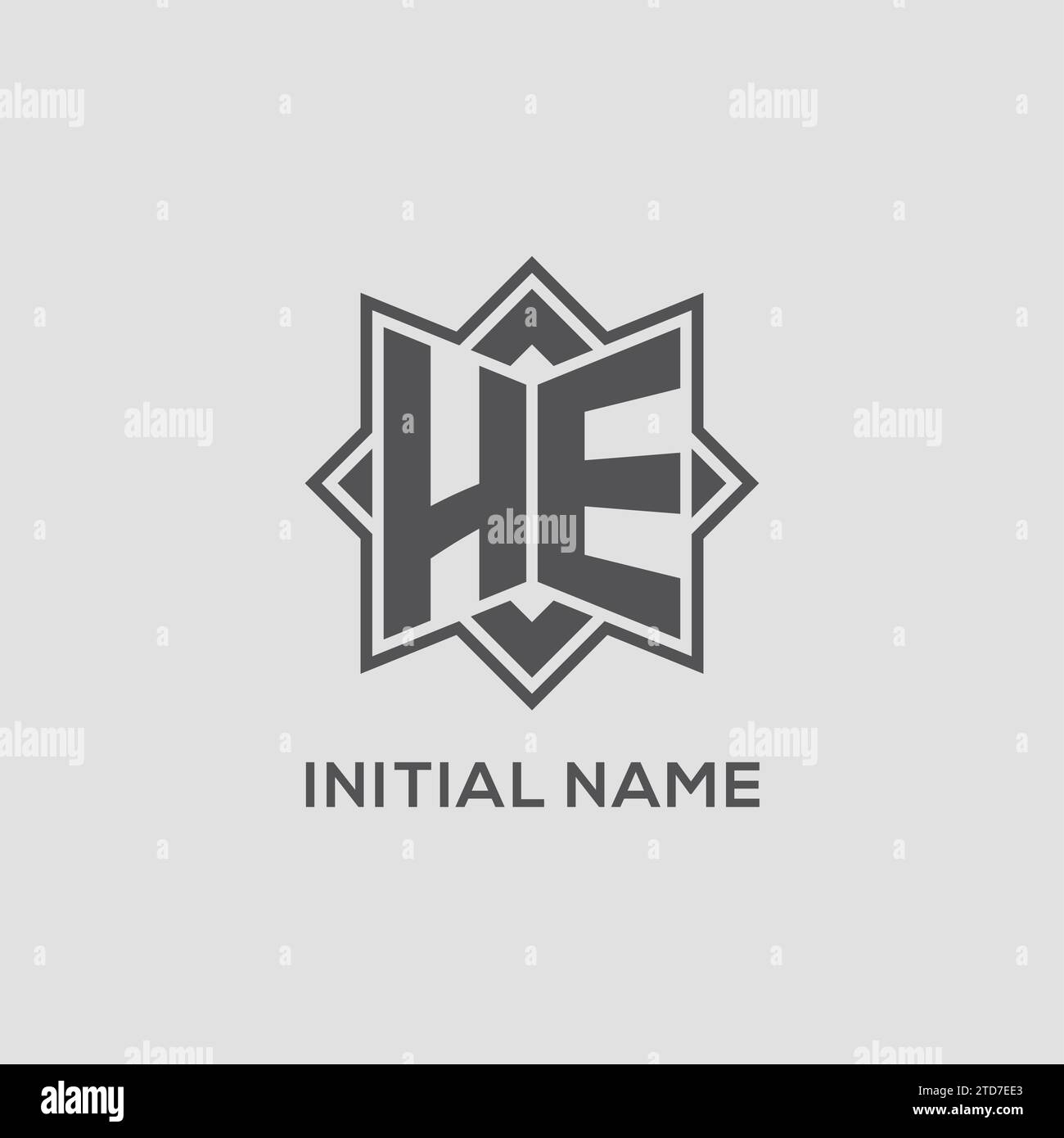 Monogram HE logo with eight point star style design vector graphic ...