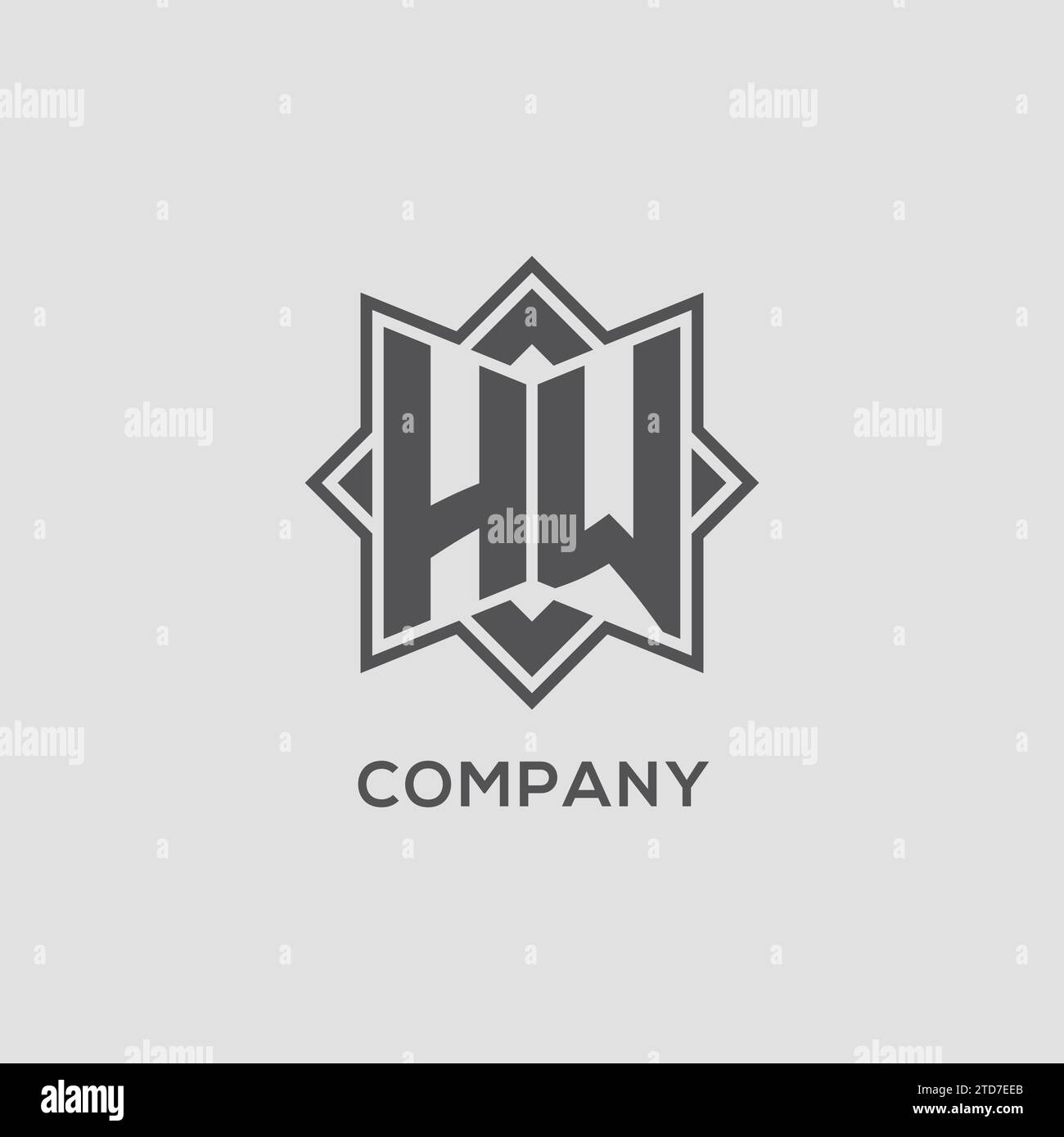 Monogram HW logo with eight point star style design vector graphic ...