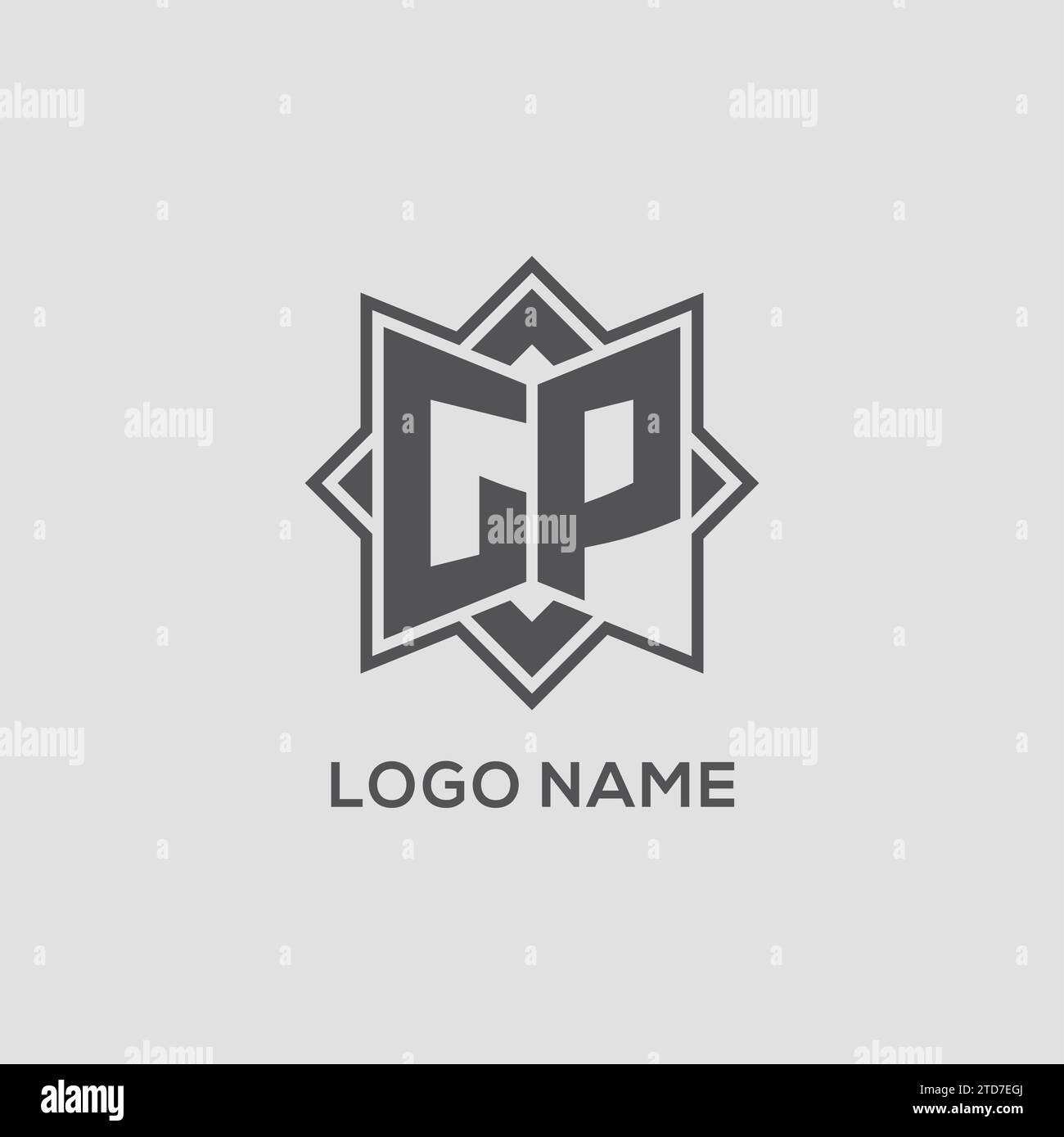 Monogram GP logo with eight point star style design vector graphic ...