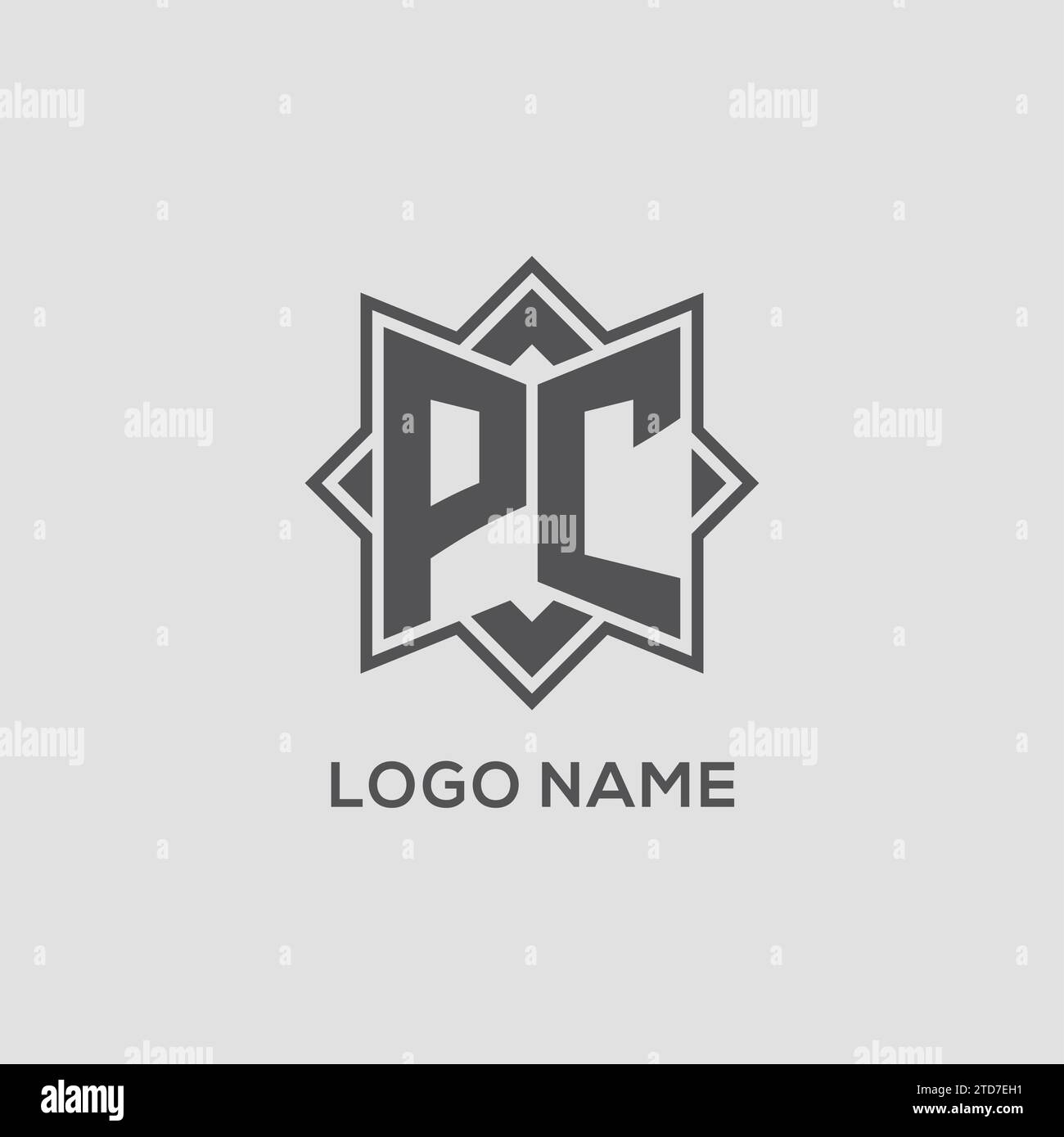 Monogram PC logo with eight point star style design vector graphic ...