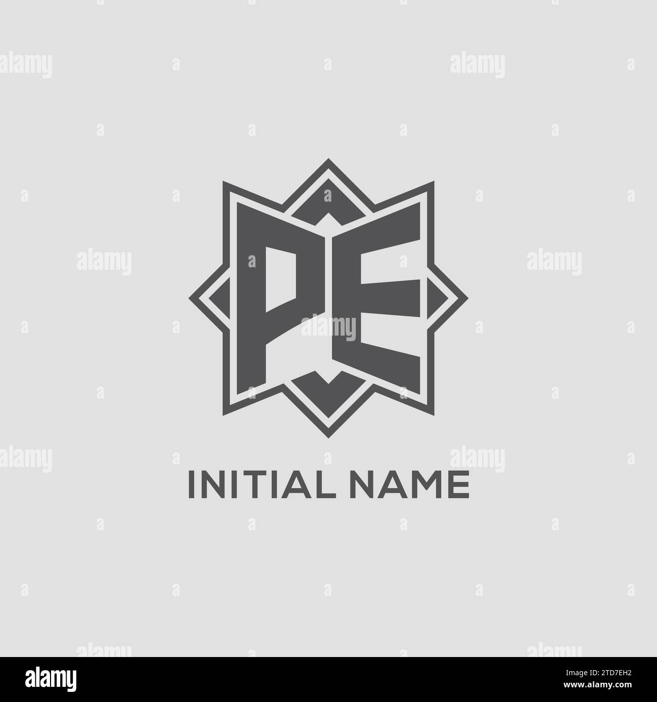 Monogram PE logo with eight point star style design vector graphic ...