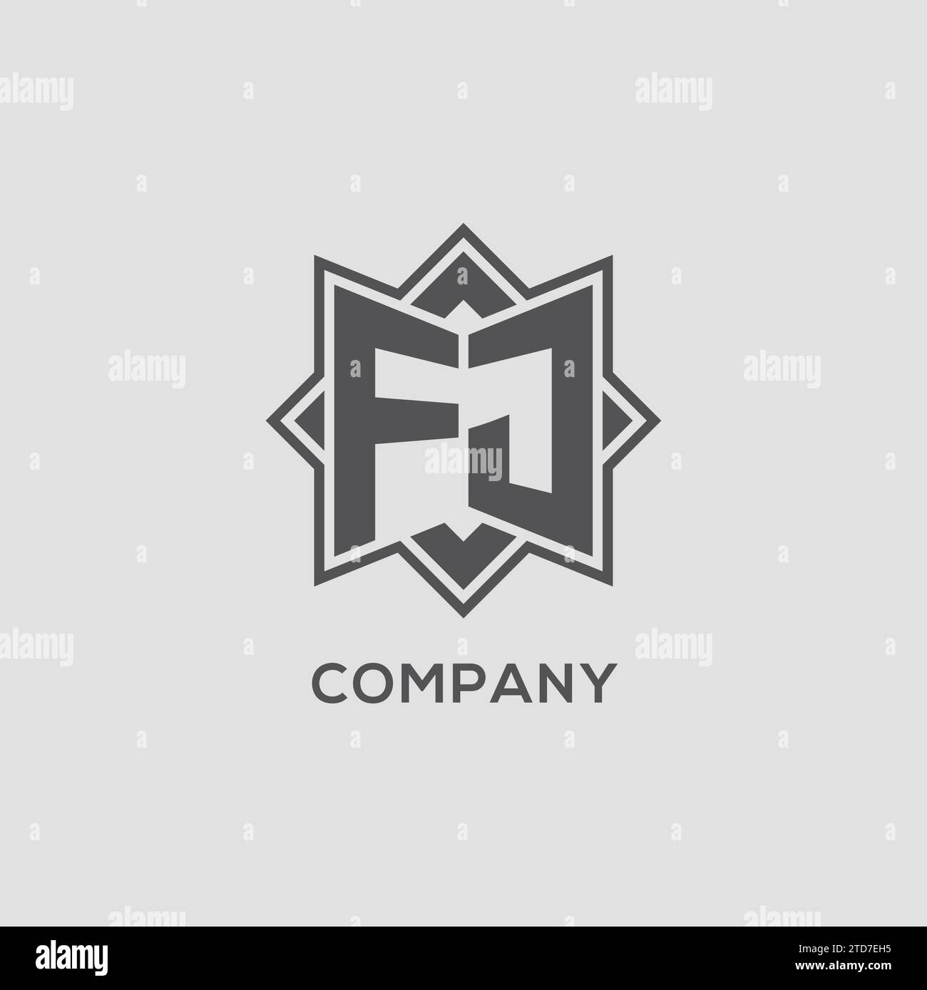 Monogram FJ logo with eight point star style design vector graphic ...