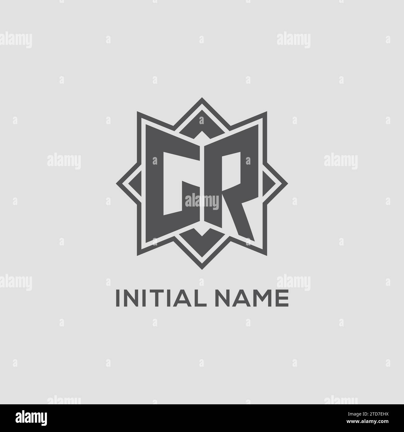Monogram GR logo with eight point star style design vector graphic ...