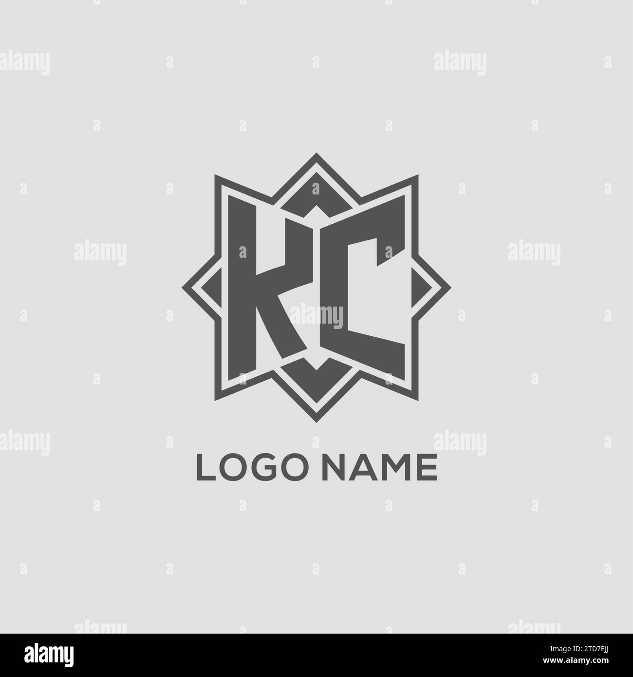 Monogram KC logo with eight point star style design vector graphic ...