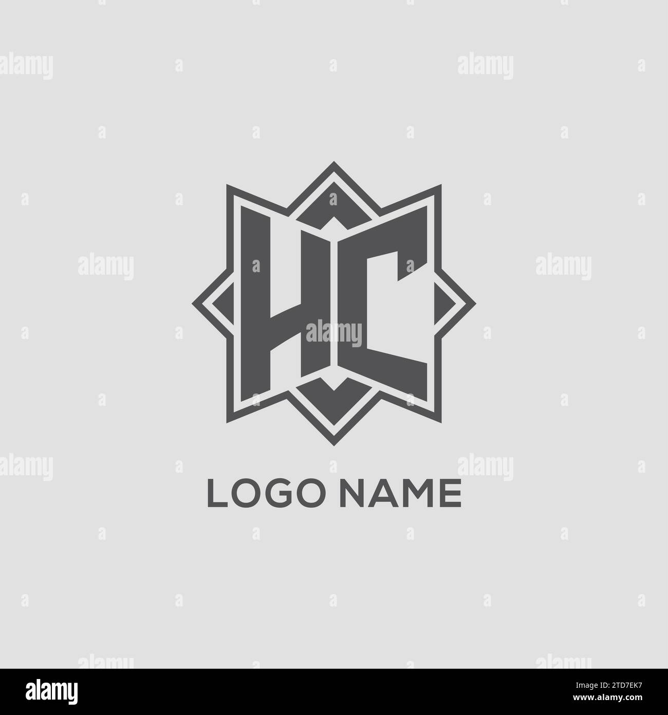Monogram HC logo with eight point star style design vector graphic ...