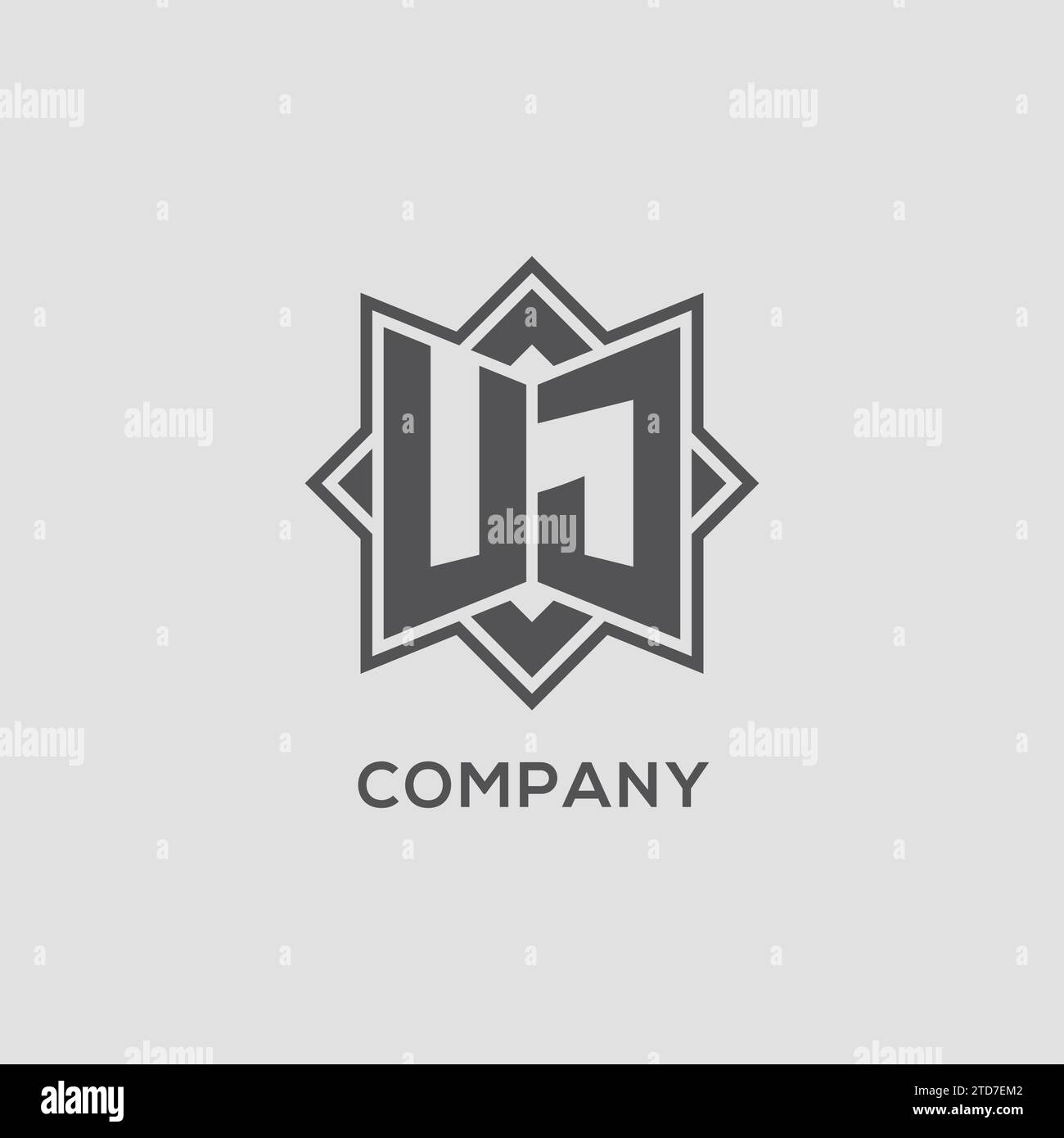 Monogram UJ logo with eight point star style design vector graphic ...