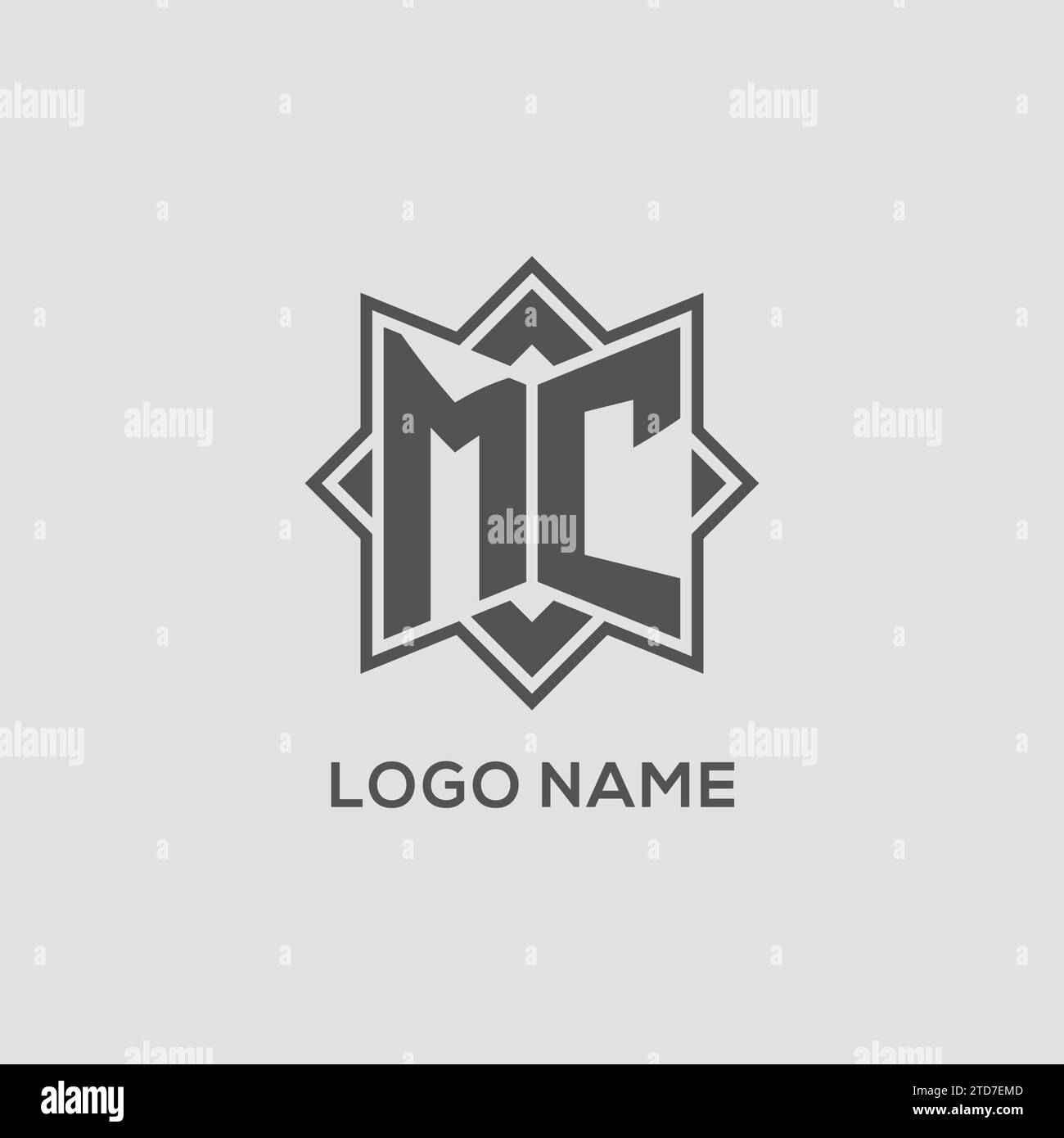 Monogram MC logo with eight point star style design vector graphic ...