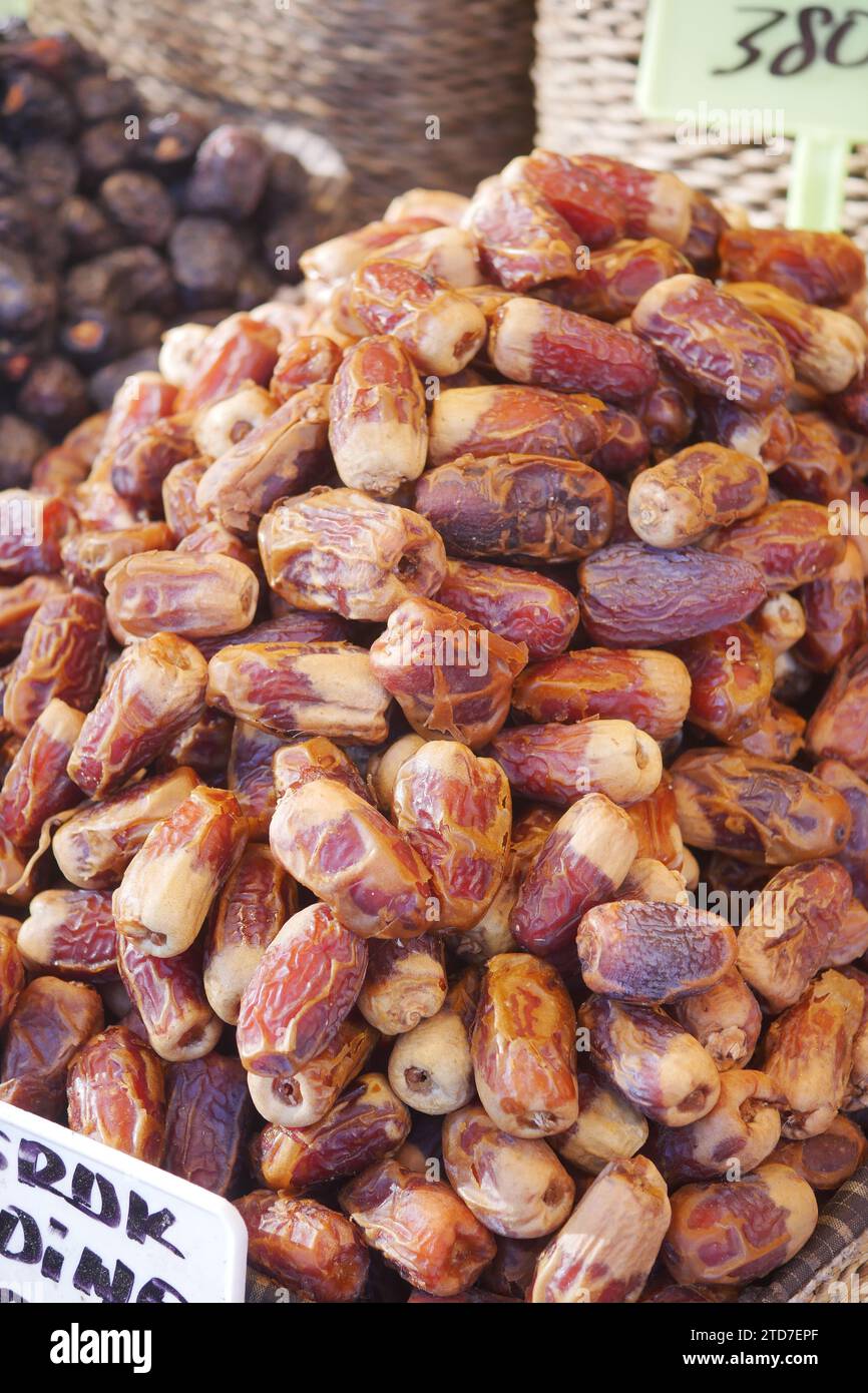 many date fruits display for sale at local market Stock Photo - Alamy