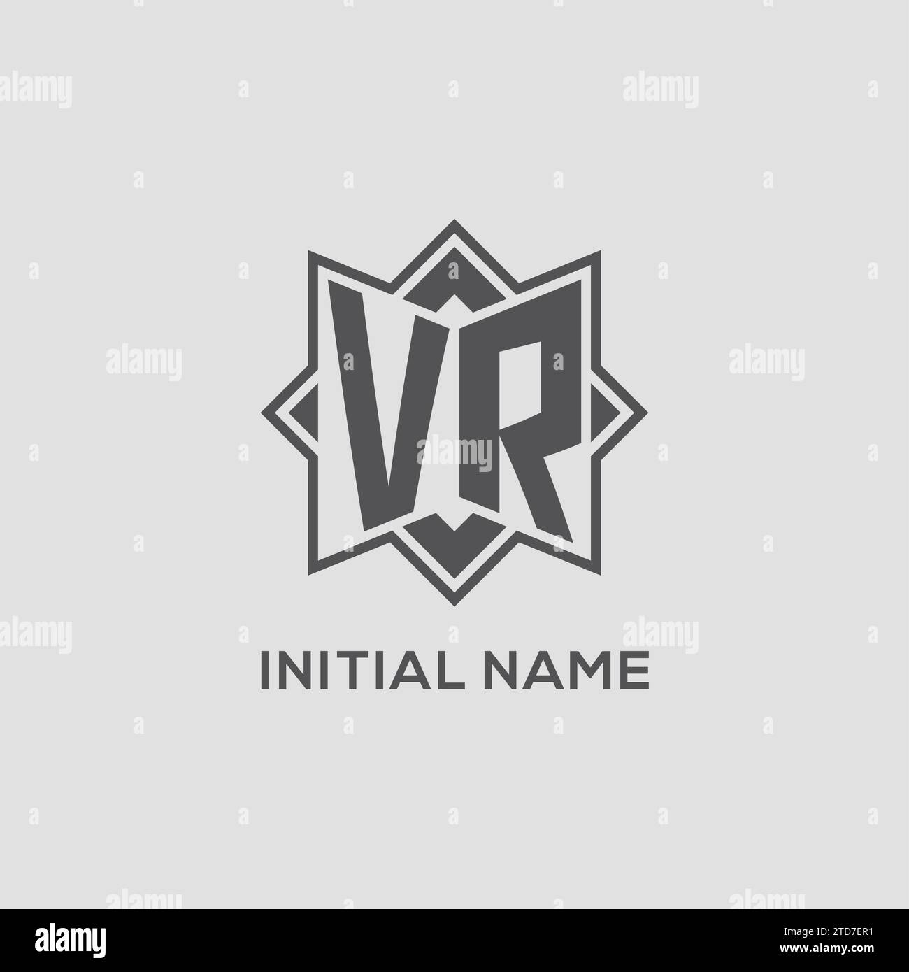 Monogram VR logo with eight point star style design vector graphic ...
