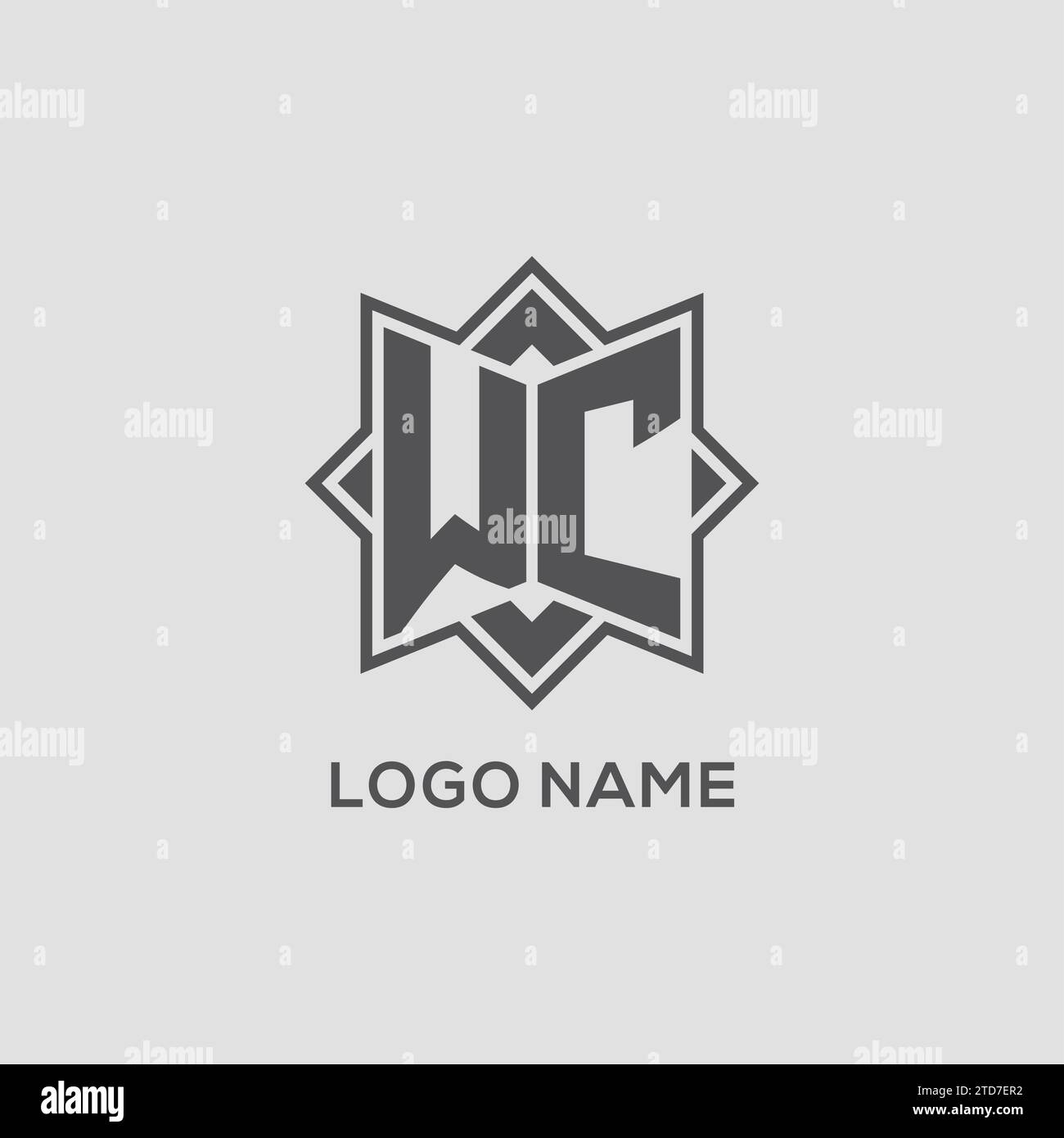 Monogram WC logo with eight point star style design vector graphic ...