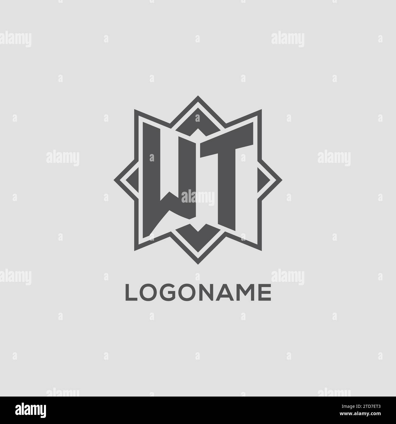 Monogram WT logo with eight point star style design vector graphic ...