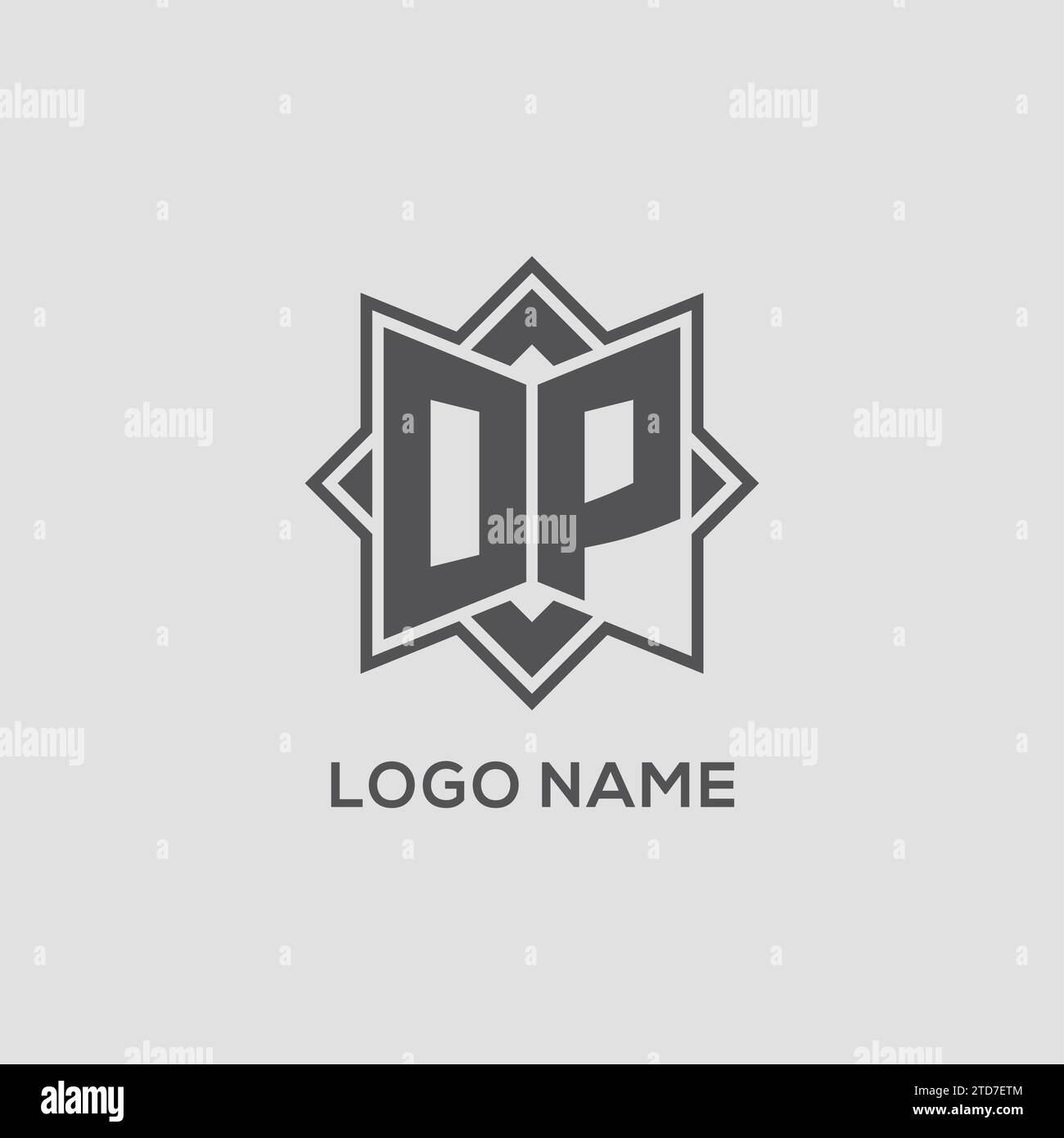 Monogram OP logo with eight point star style design vector graphic ...