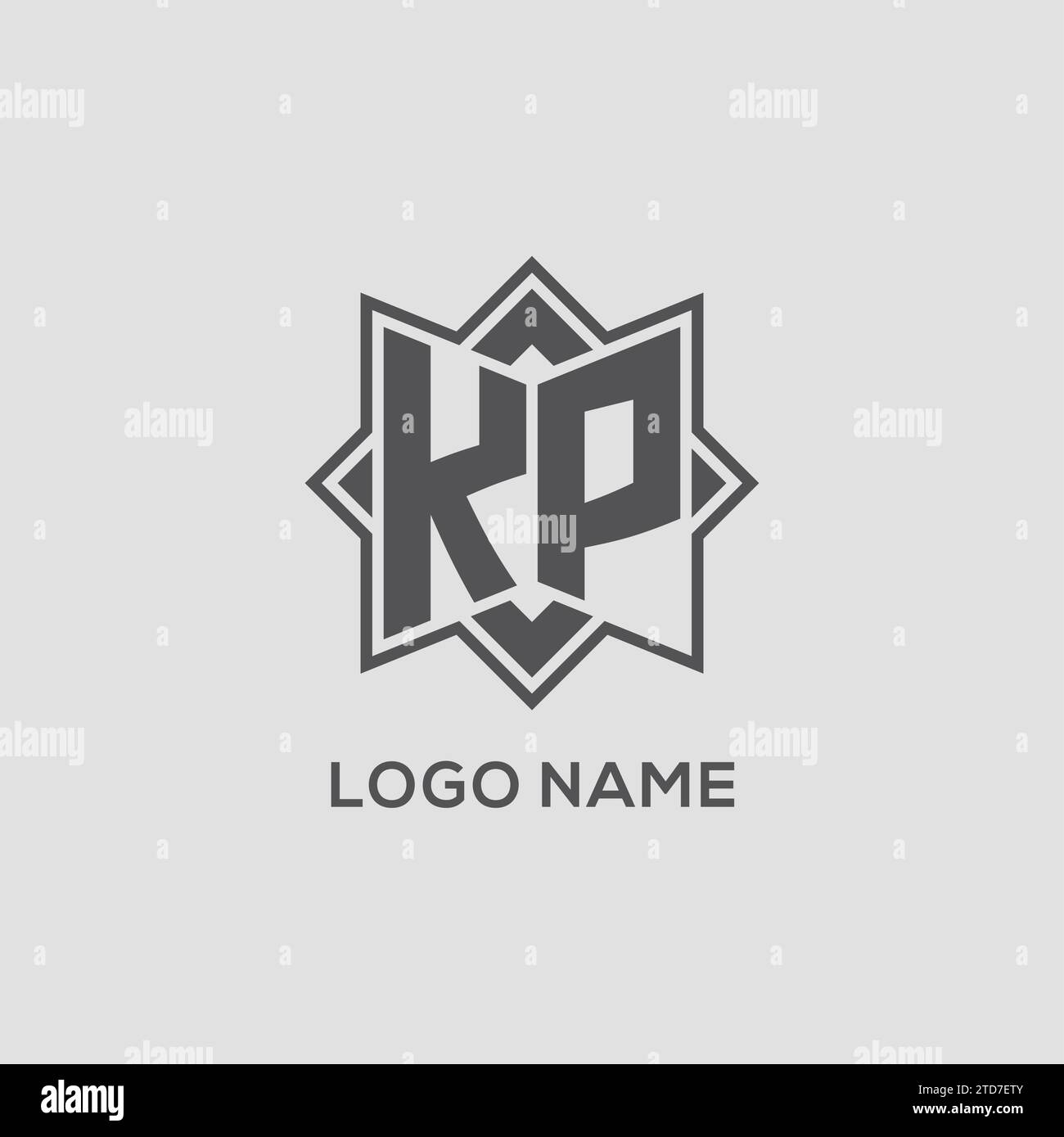 Monogram KP logo with eight point star style design vector graphic ...