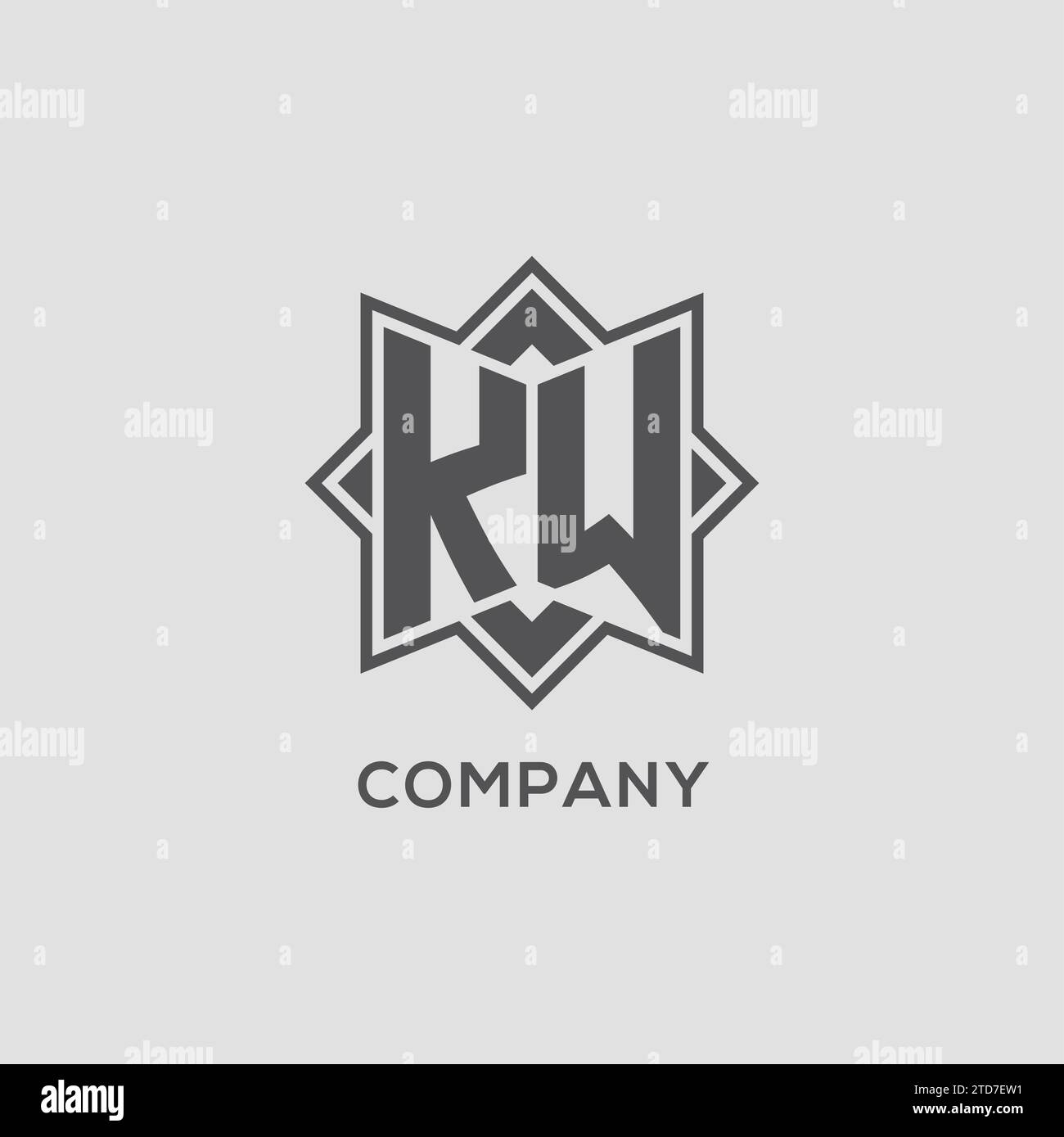 Monogram KW logo with eight point star style design vector graphic ...