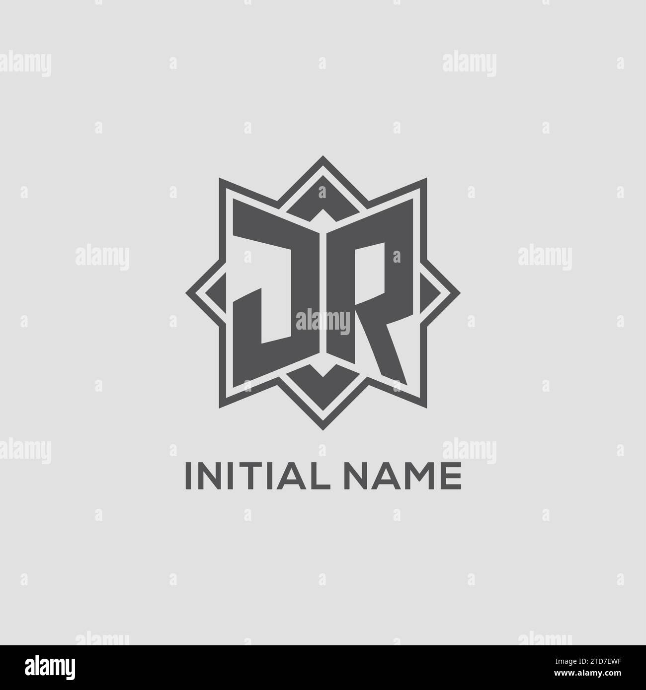 Monogram JR logo with eight point star style design vector graphic ...