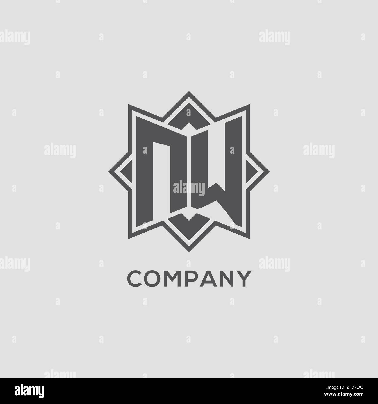 Monogram NW logo with eight point star style design vector graphic ...