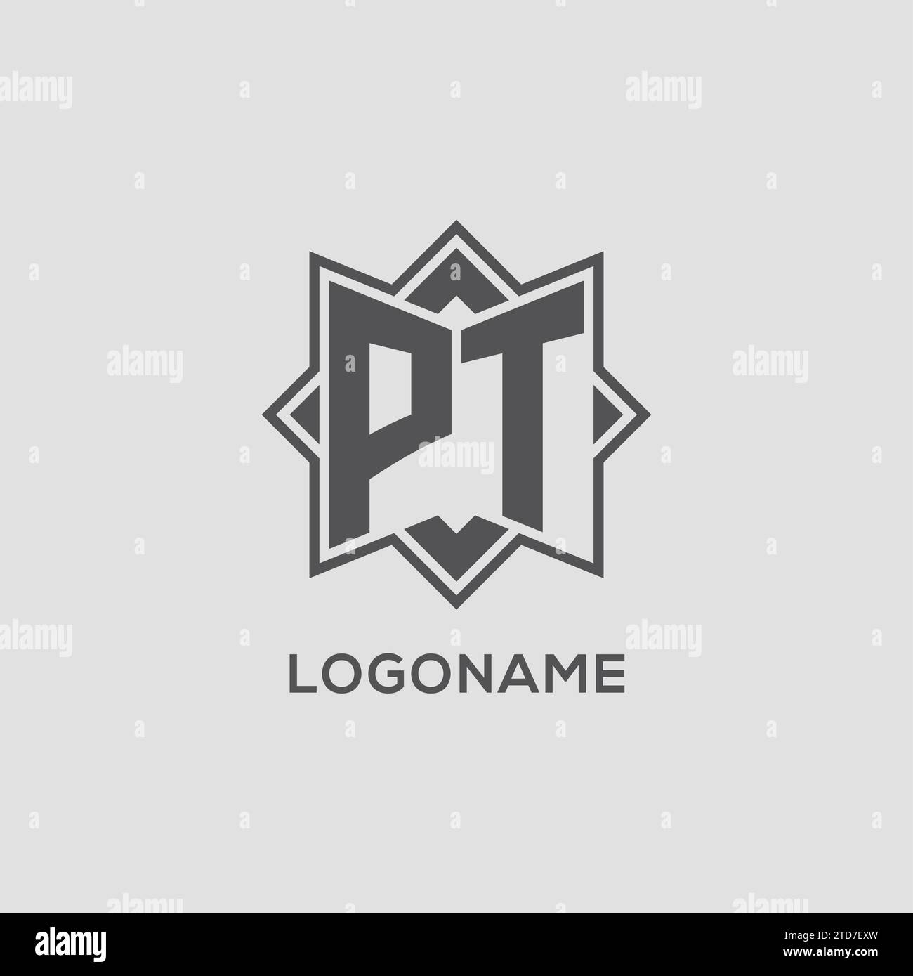 Monogram PT logo with eight point star style design vector graphic ...