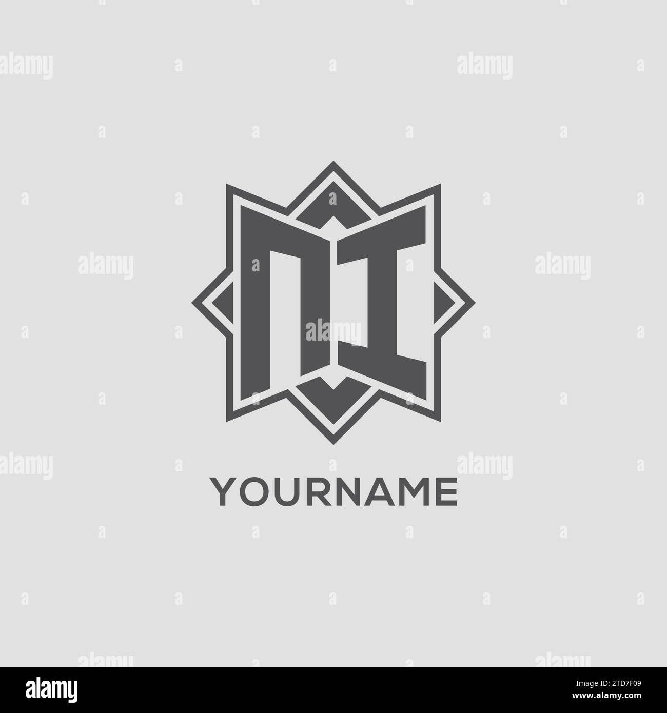 Monogram NI logo with eight point star style design vector graphic ...