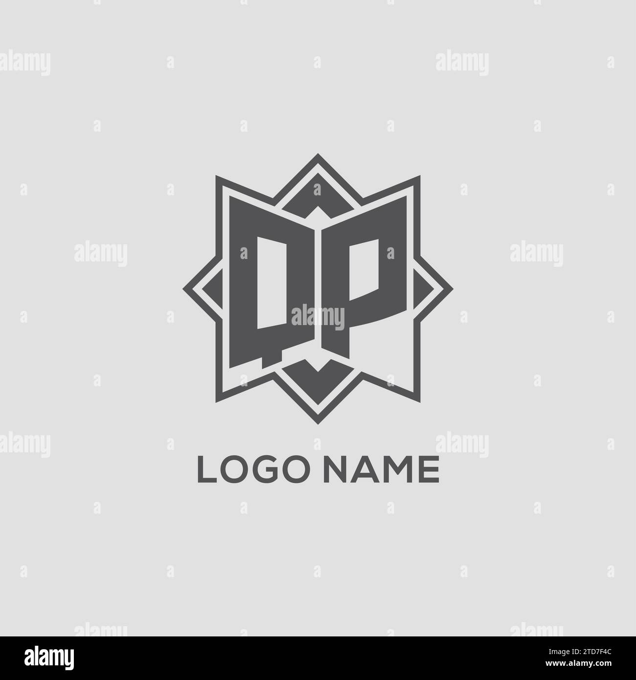 Monogram QP logo with eight point star style design vector graphic ...