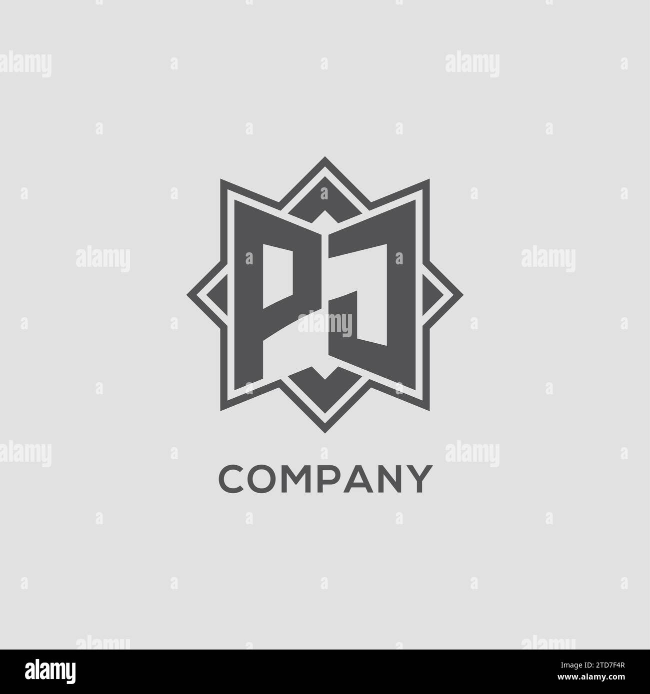 Monogram PJ logo with eight point star style design vector graphic ...
