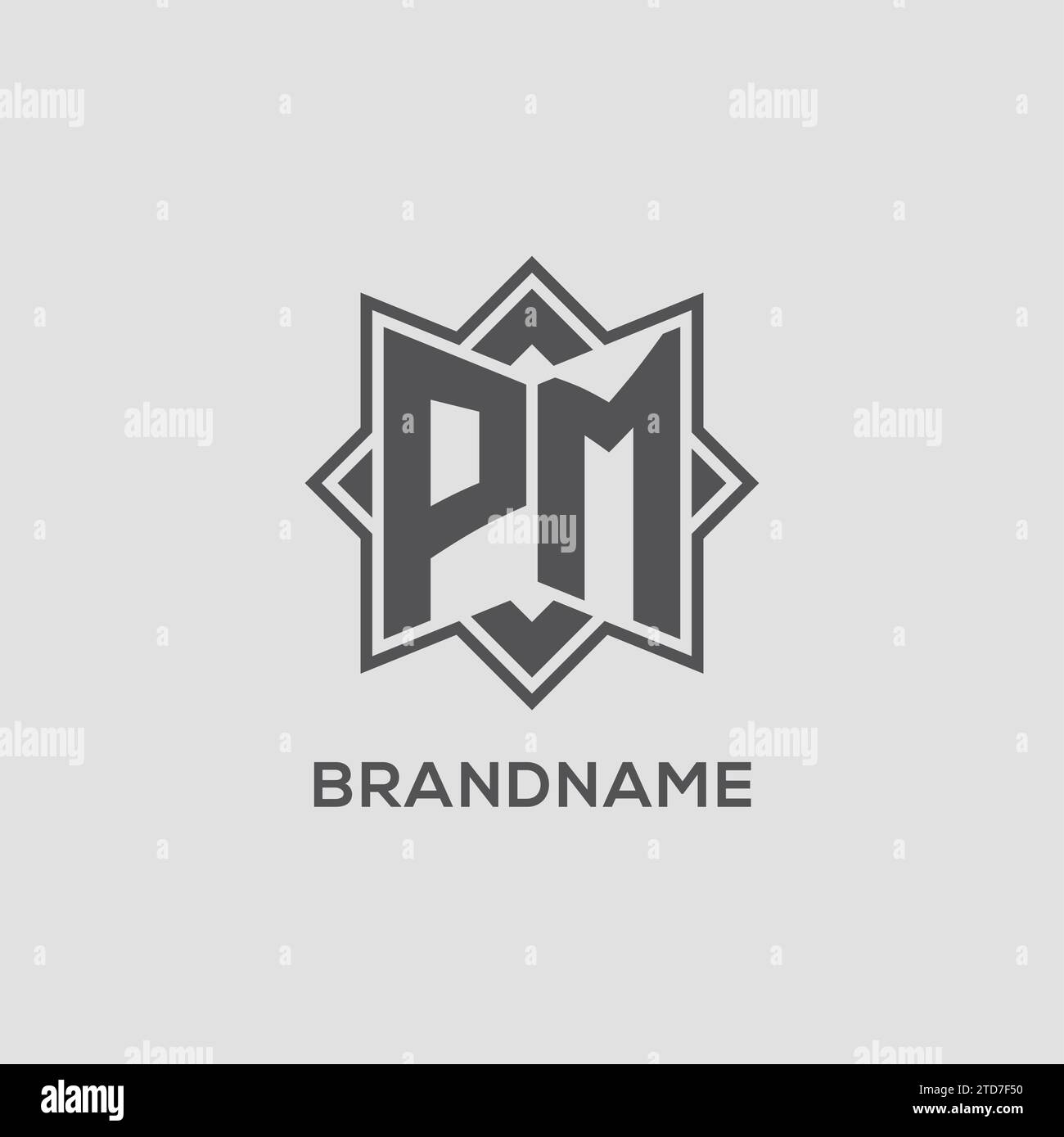 Monogram PM logo with eight point star style design vector graphic ...