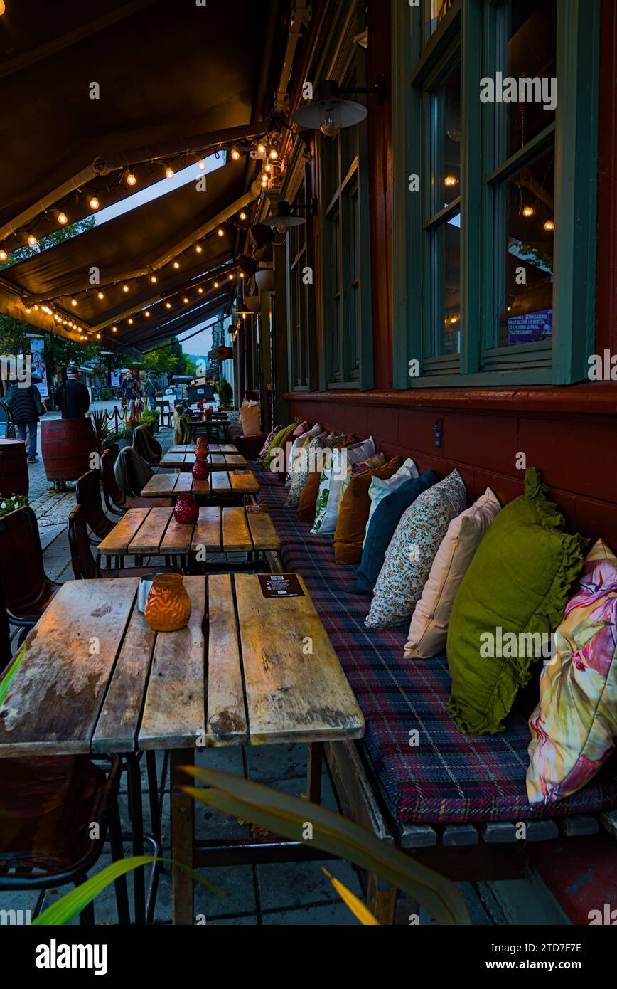 Small town street view in a raining day, Norway Stock Photo - Alamy