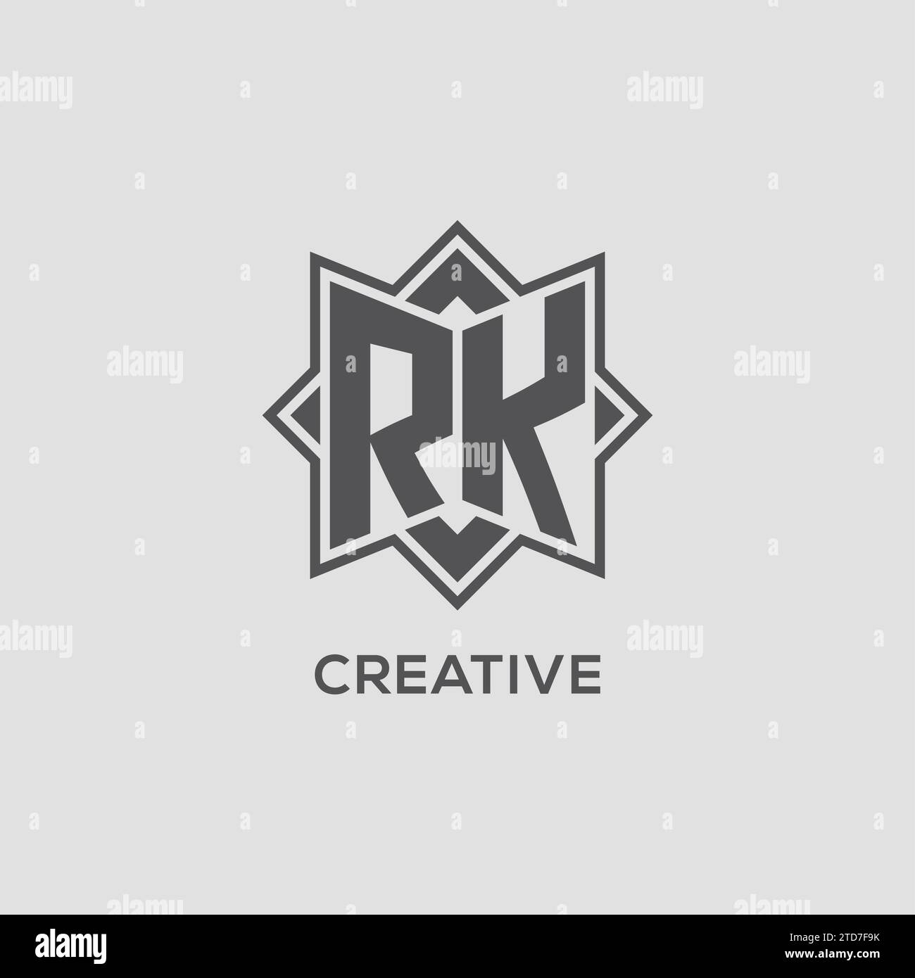 Monogram RK logo with eight point star style design vector graphic ...