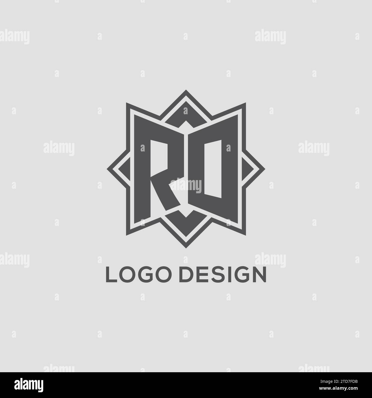 Monogram RO logo with eight point star style design vector graphic ...