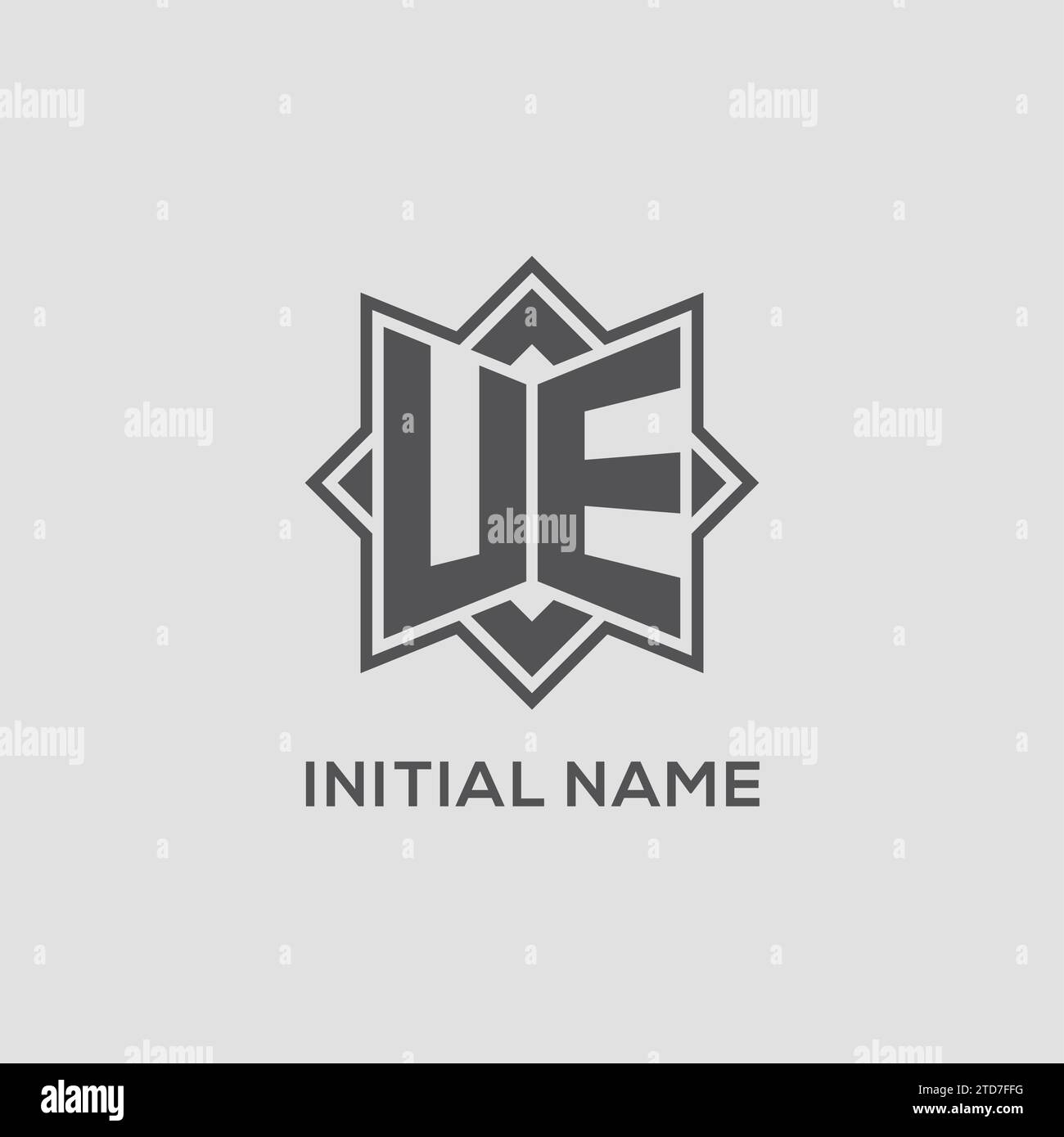 Monogram UE logo with eight point star style design vector graphic ...