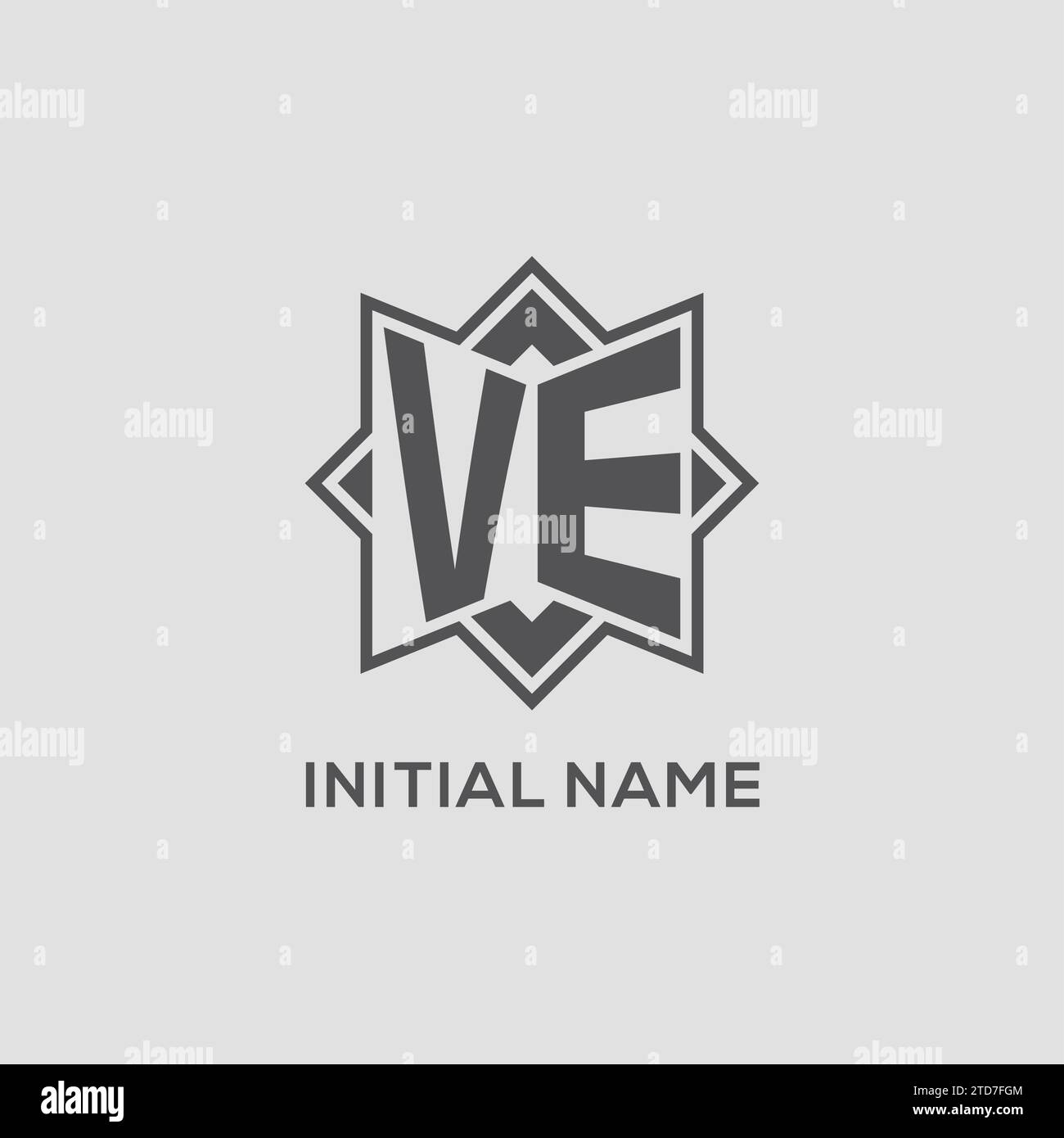 Monogram VE logo with eight point star style design vector graphic ...