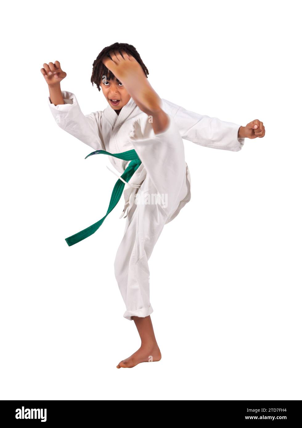 african american boy in karate suit training, mixed race , uniform ...