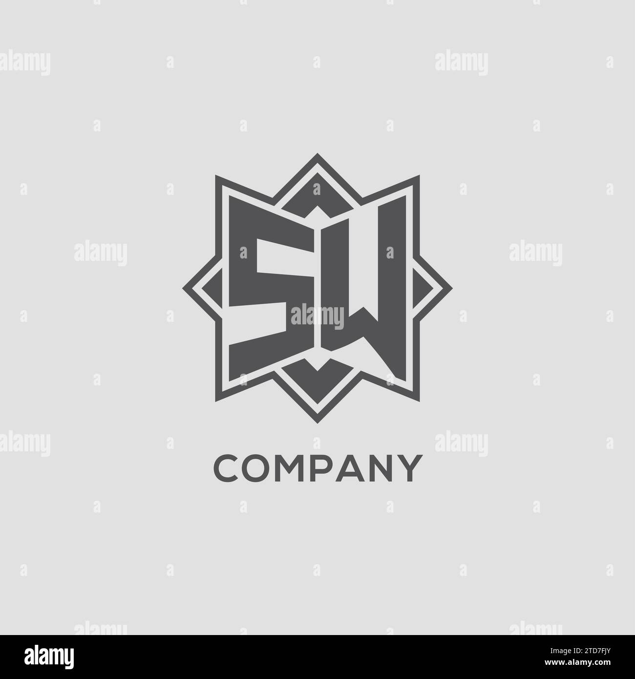 Monogram SW logo with eight point star style design vector graphic ...