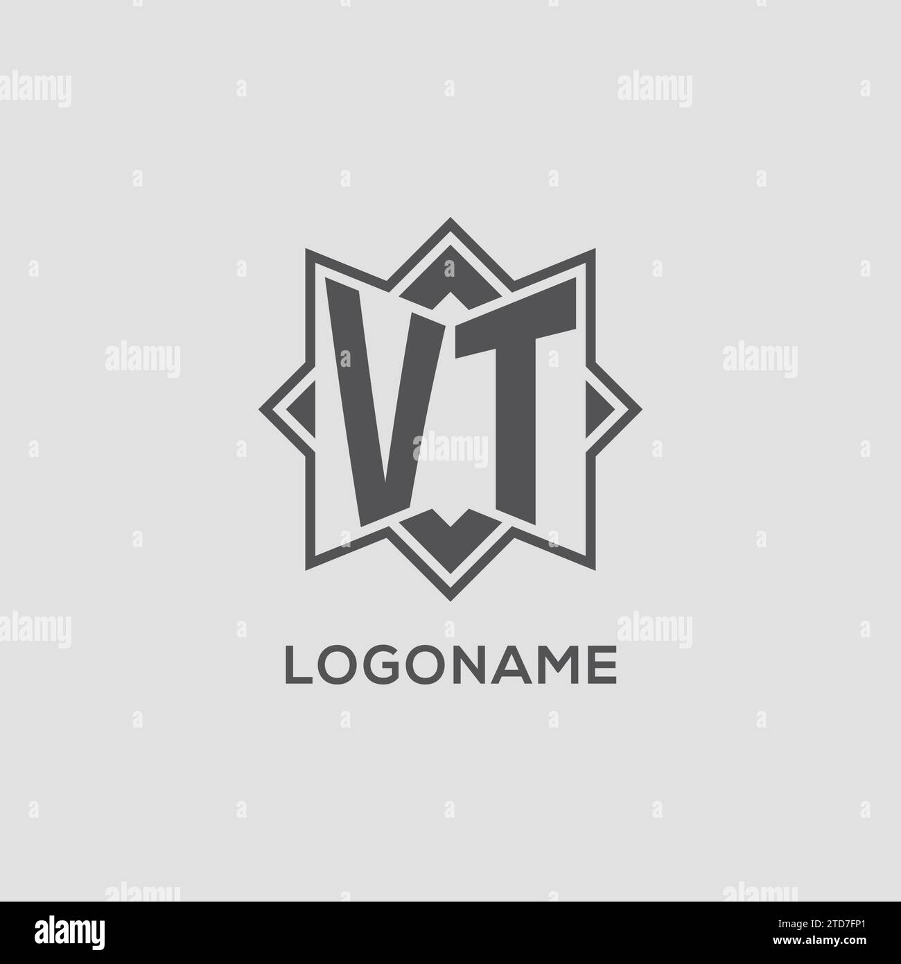 Monogram VT logo with eight point star style design vector graphic ...