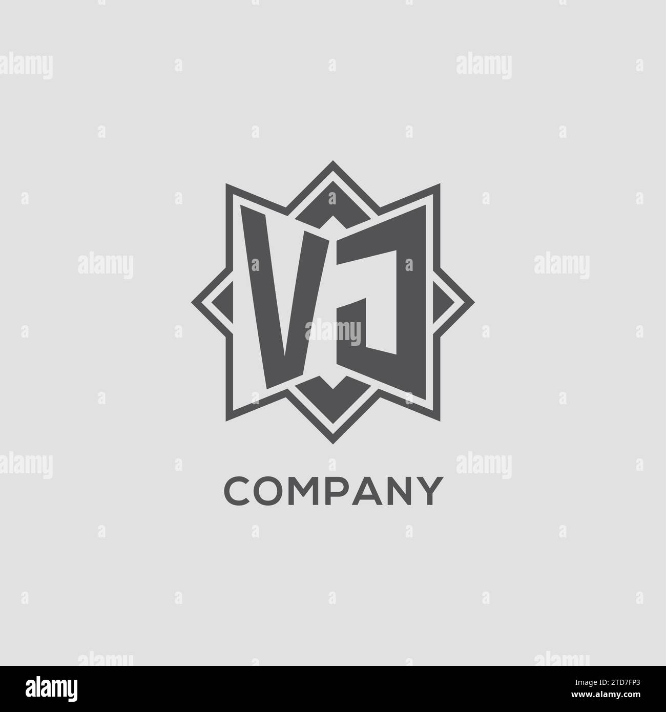 Monogram VJ logo with eight point star style design vector graphic ...