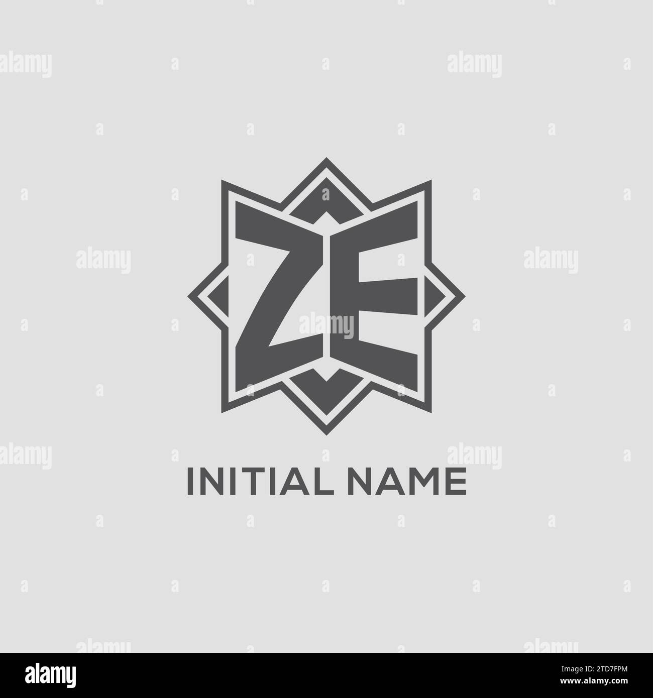 Monogram ZE logo with eight point star style design vector graphic ...