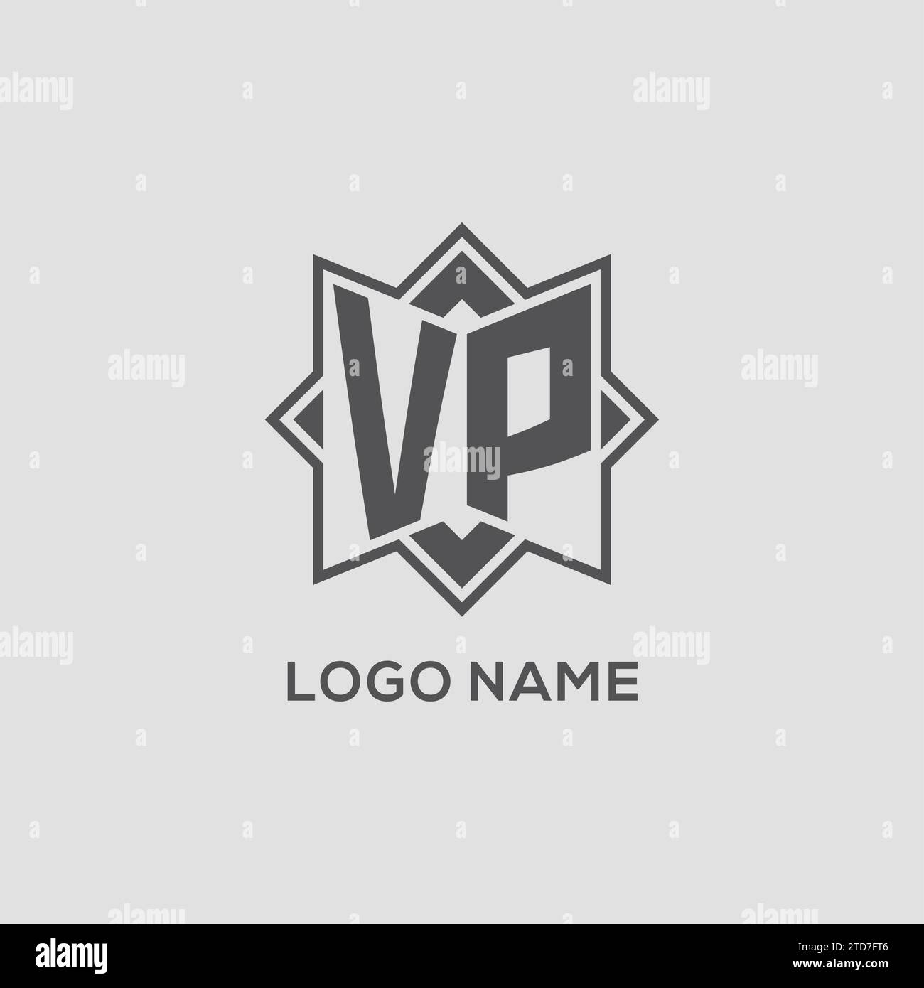 Monogram VP logo with eight point star style design vector graphic ...