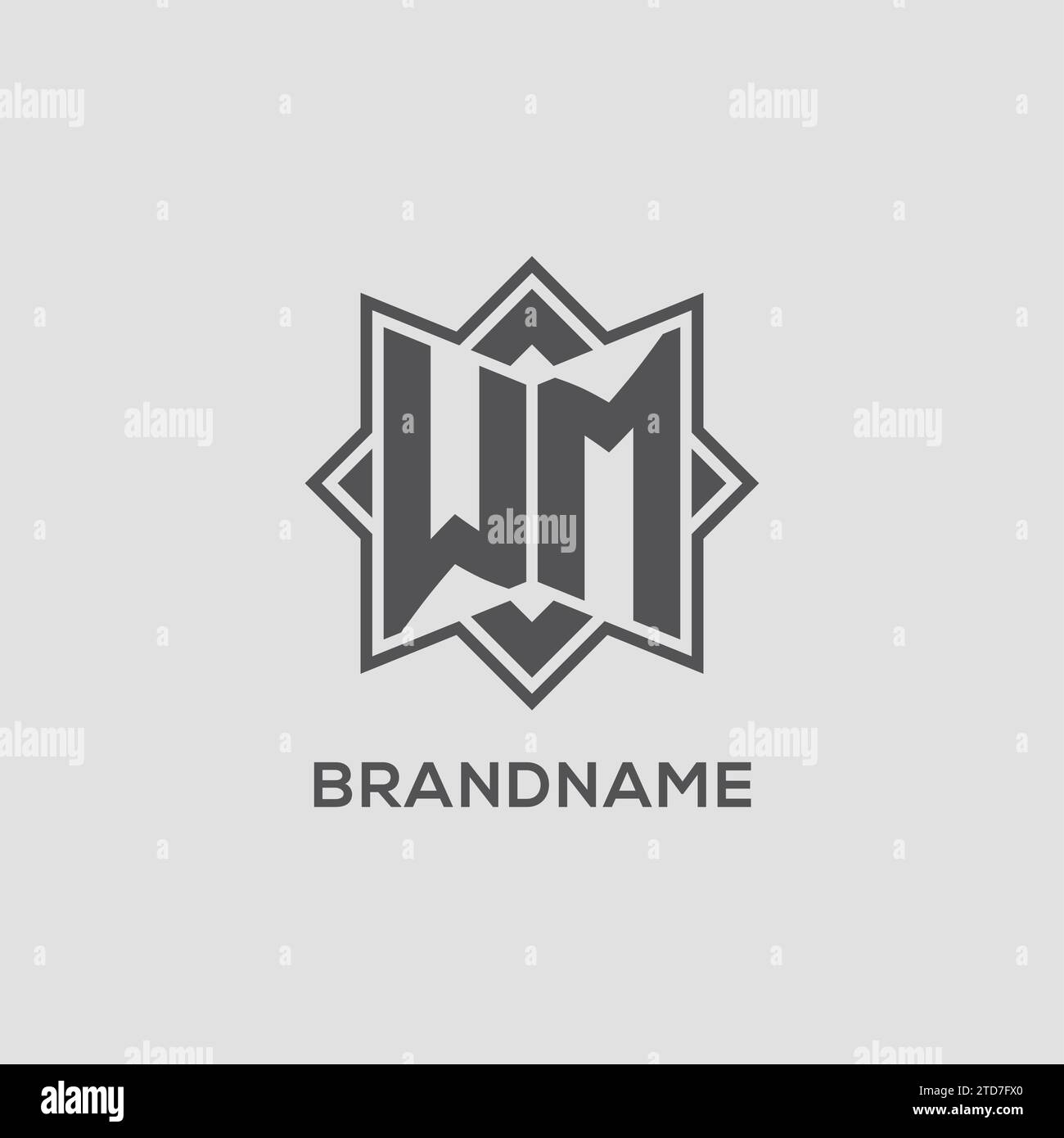 Monogram WM logo with eight point star style design vector graphic ...