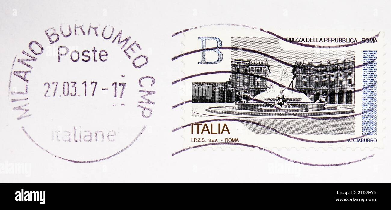 MOSCOW, RUSSIA - NOVEMBER 19, 2023: Postage stamp printed in Italy ...