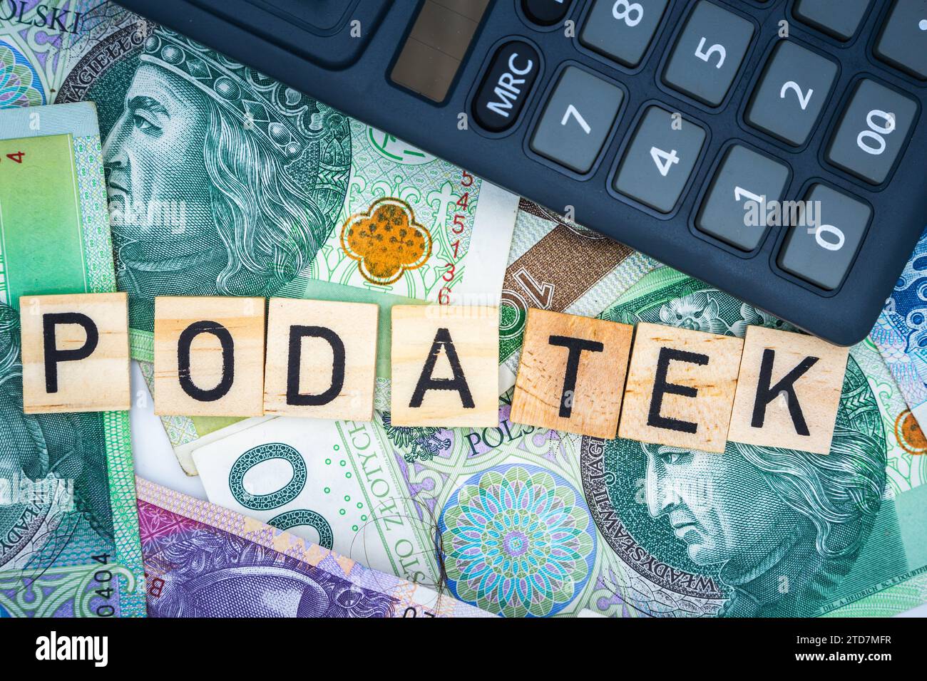 Polish word "Podatek" tax with a calculator accounting Polish zloty ...
