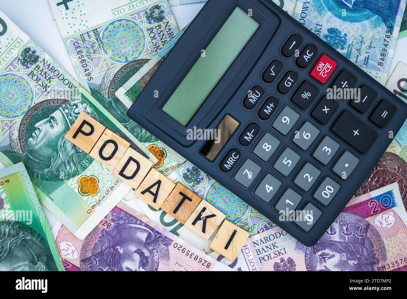 Polish word "Podatki" tax with a calculator accounting Polish zloty ...