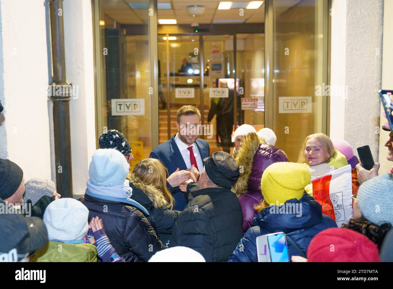 Polish Television TVP journalist Milosz Kleczek greets fans and takes ...