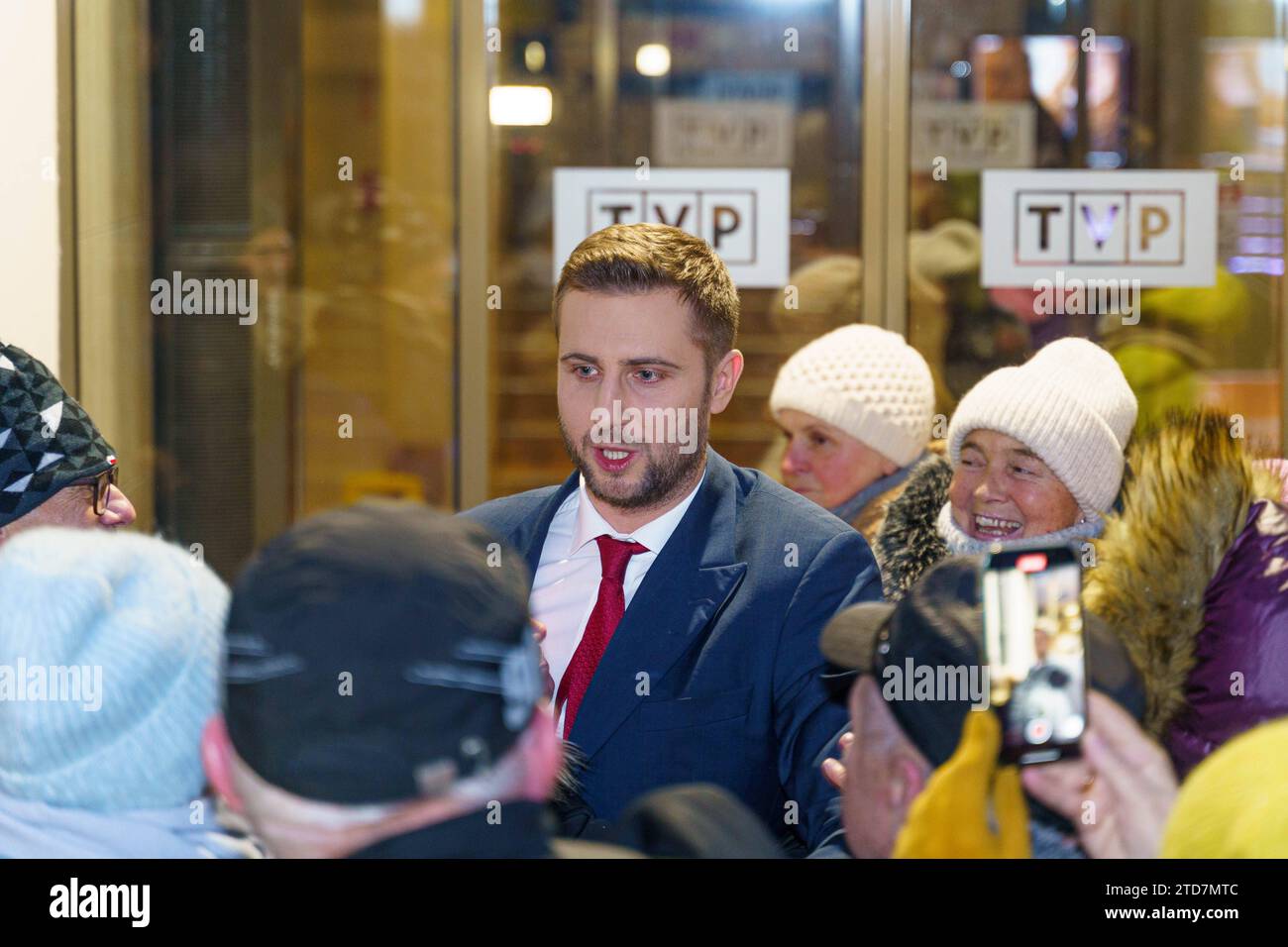 Polish Television TVP journalist Milosz Kleczek greets fans and takes ...