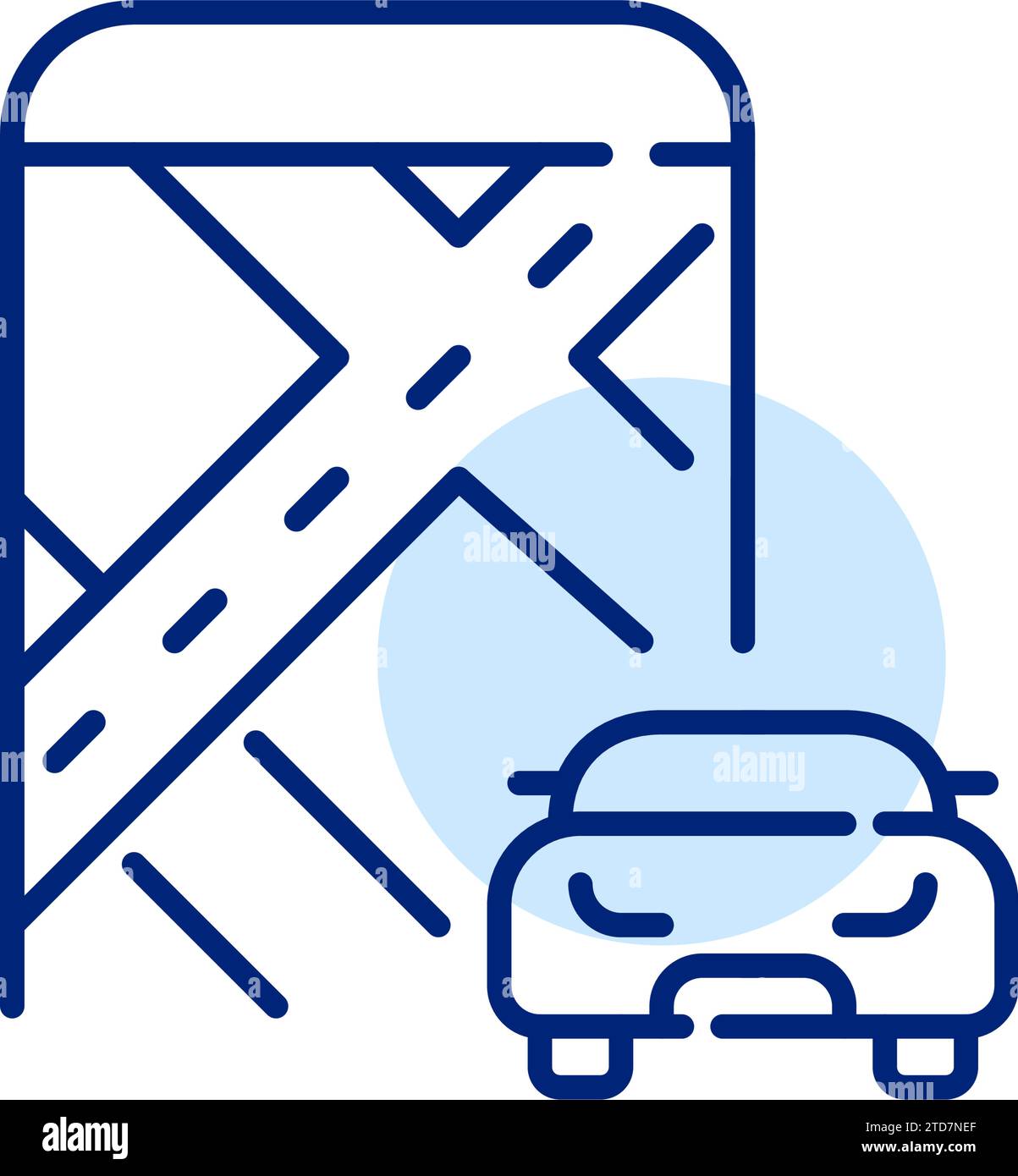 Smartphone app for navigation and route planning. Map and car. Pixel ...